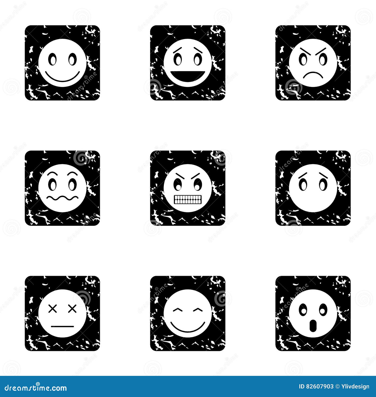 Types of Emoticons Icons Set, Grunge Style Stock Vector - Illustration ...