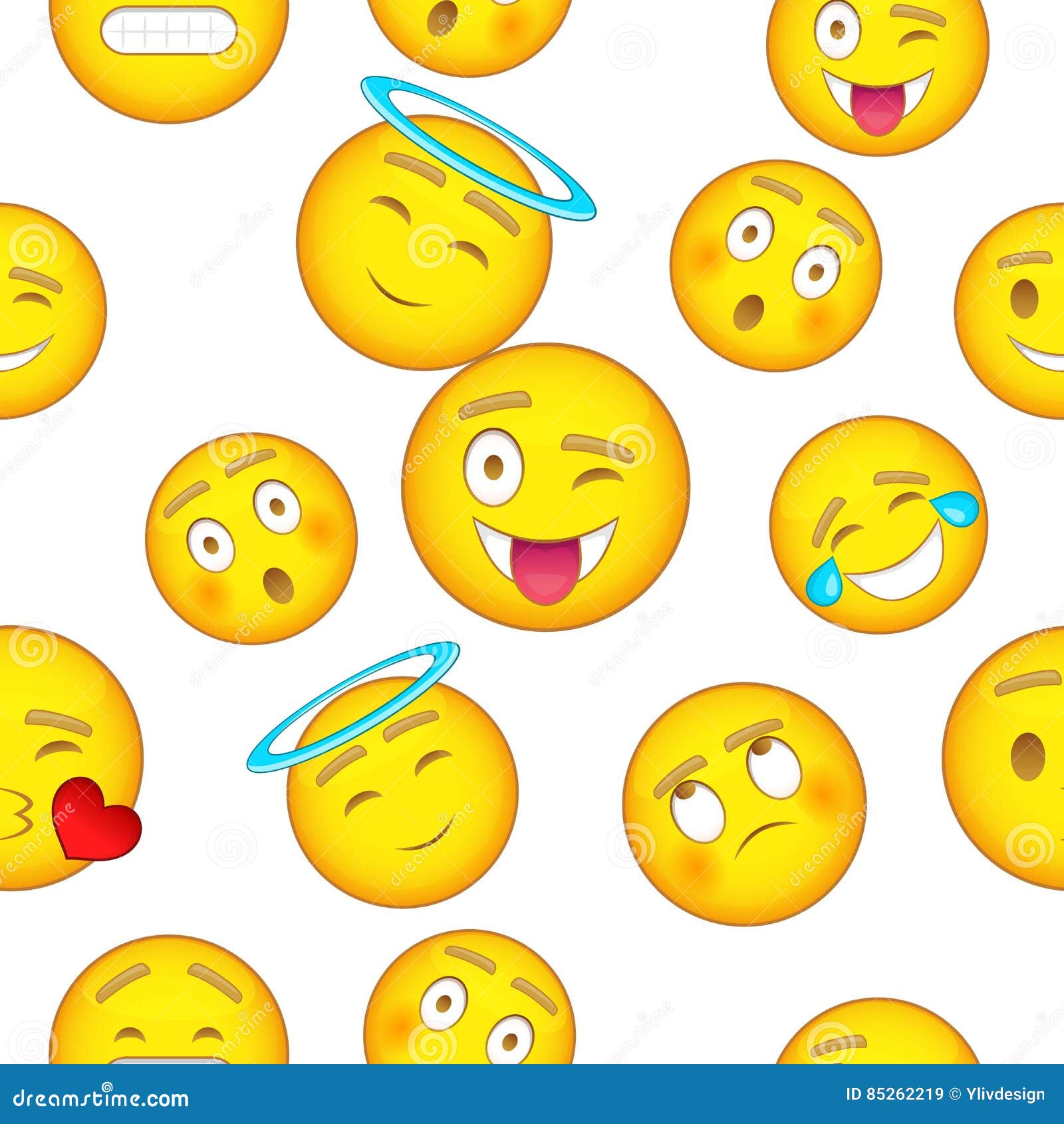 Types of Emoticons Pattern, Cartoon Style Stock Vector - Illustration ...