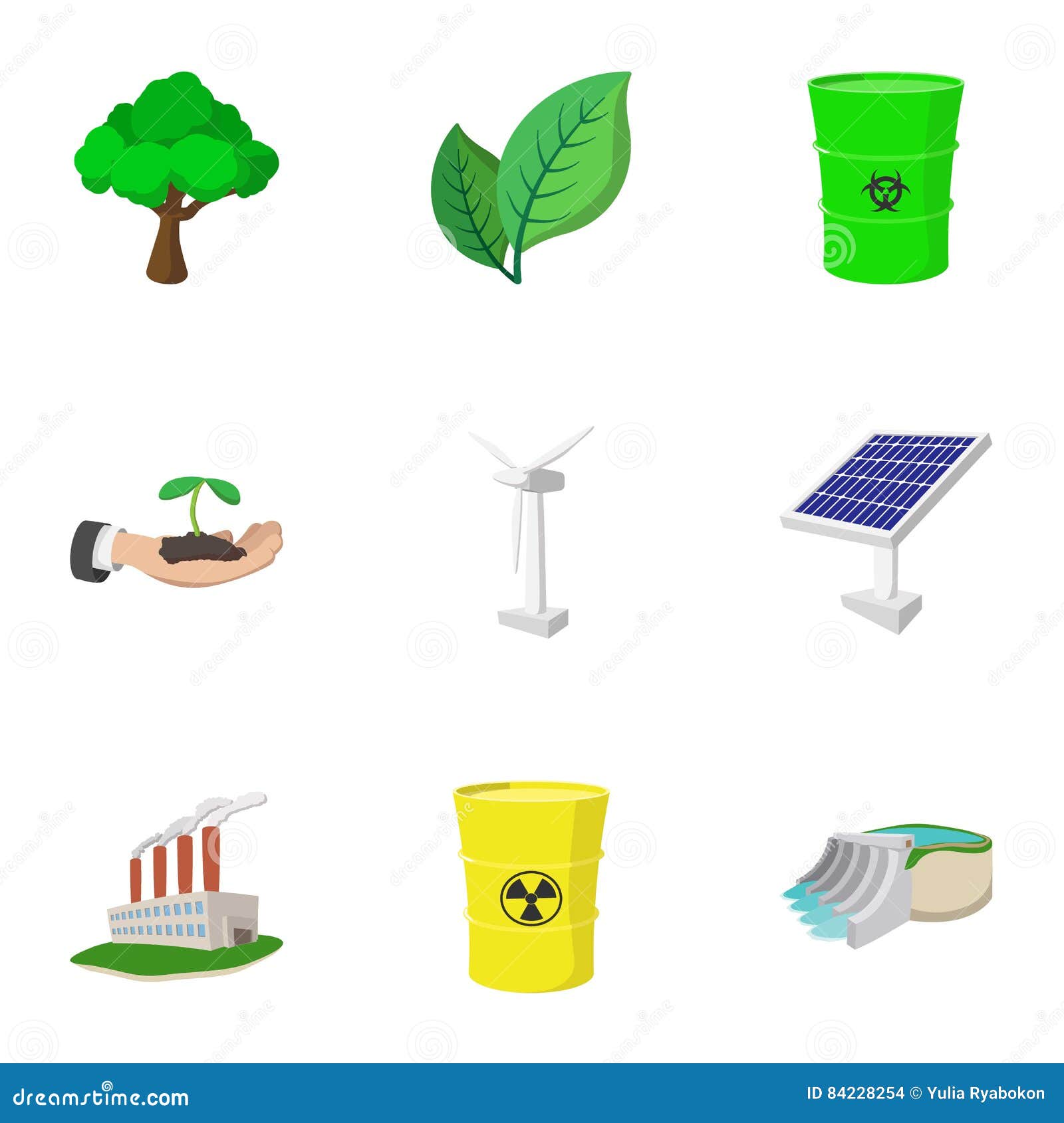 Types of Energy Icons Set, Cartoon Style Stock Vector - Illustration of ...