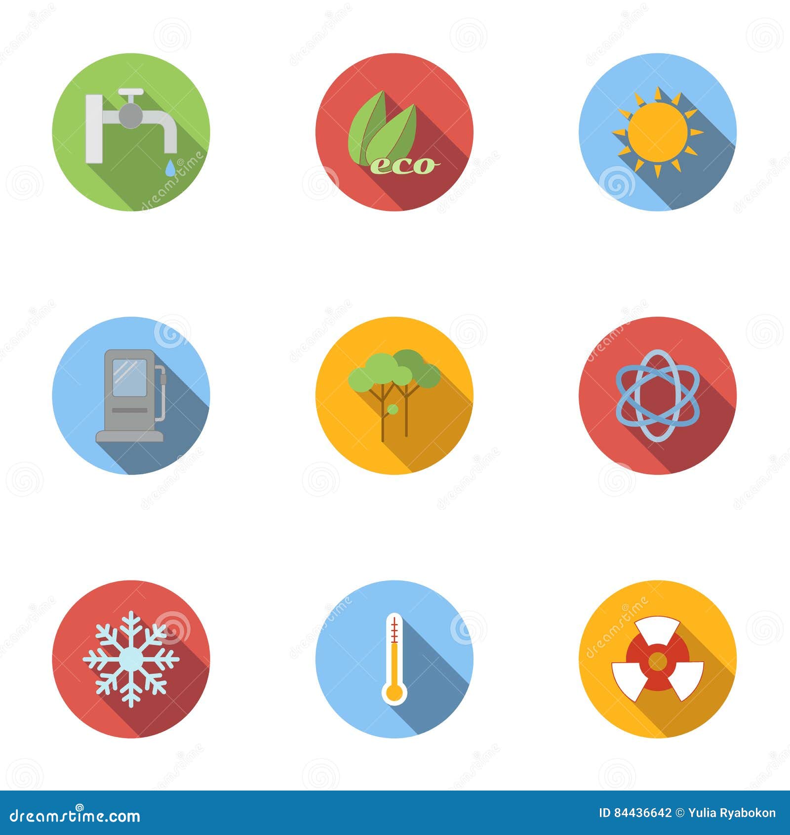 Types of Energy Icons Set, Flat Style Stock Vector - Illustration of ...