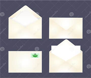 4 Types of Envelopes - Open, Closed, Front View, Back View, Frog Stamp ...