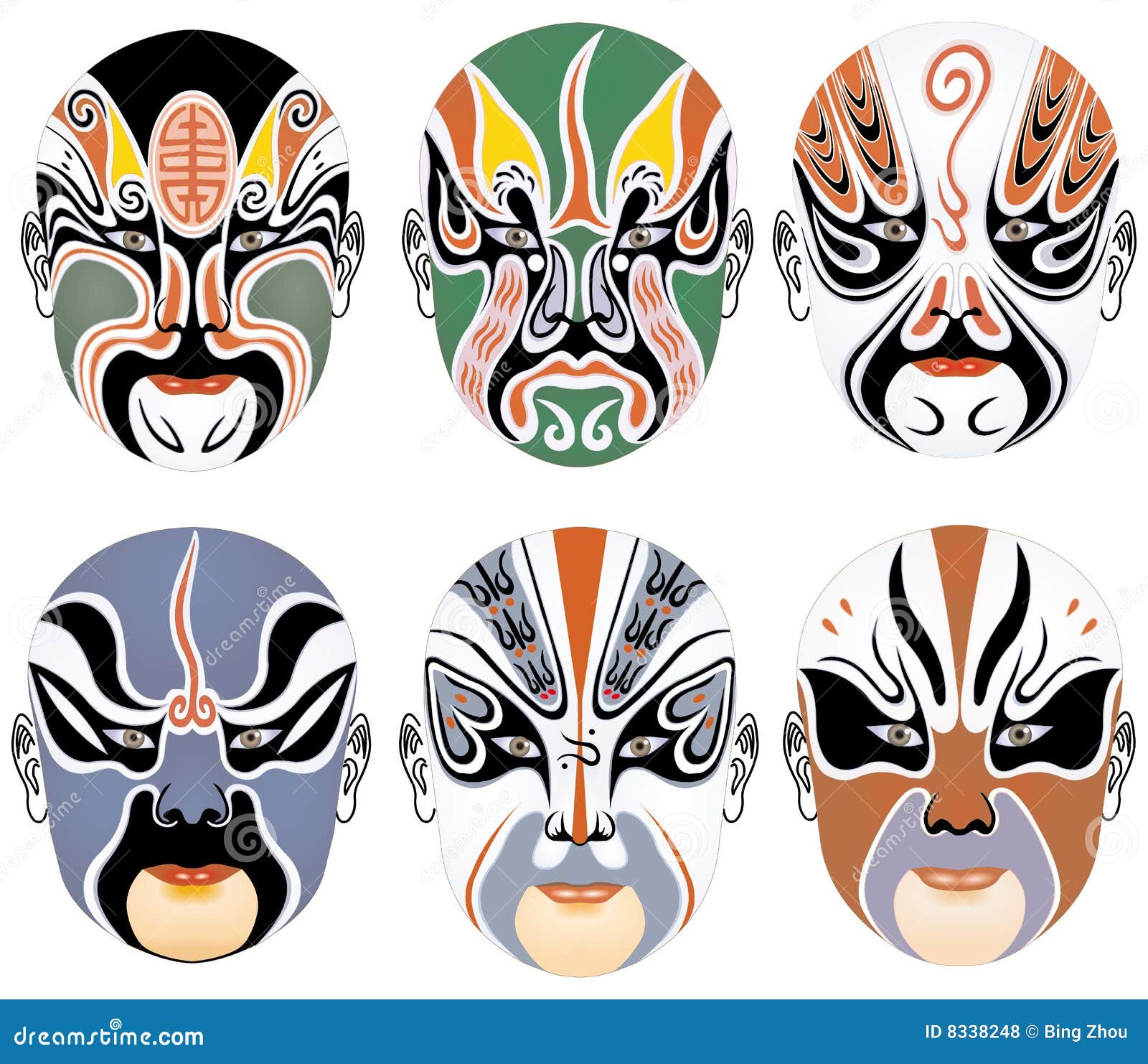 Types of Facial Make-up in Beijing Opera Set Seven Stock Vector ...