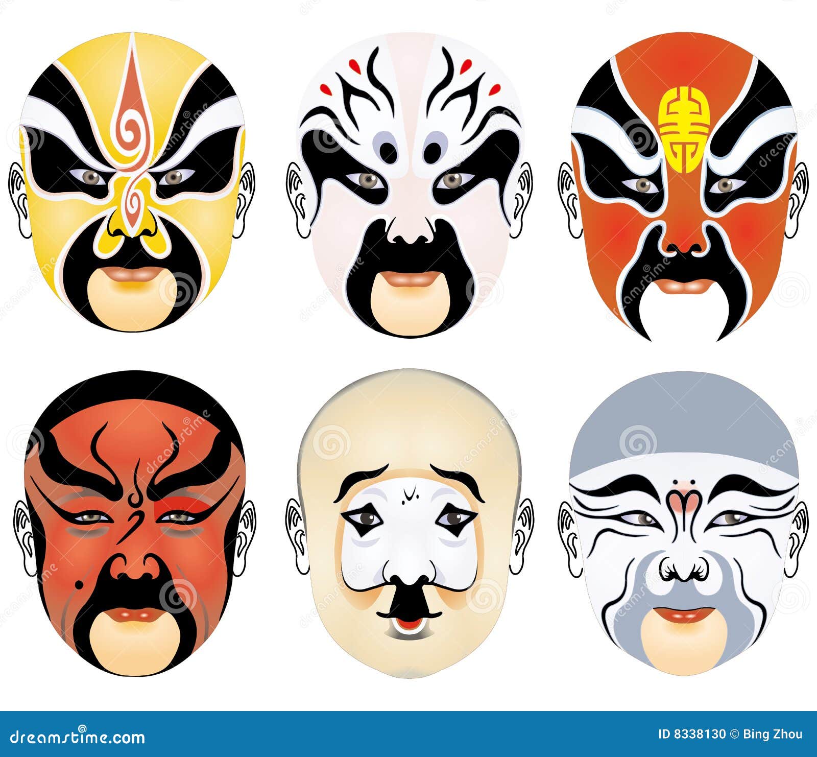 Types of Facial Make-up in Beijing Opera Set Six Stock Vector ...