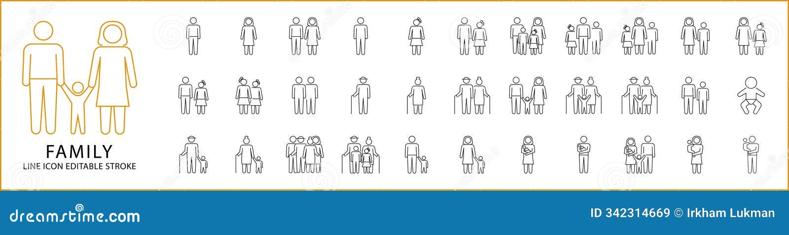 Types of Family Structure Icons Set in Line Style. Stock Vector ...