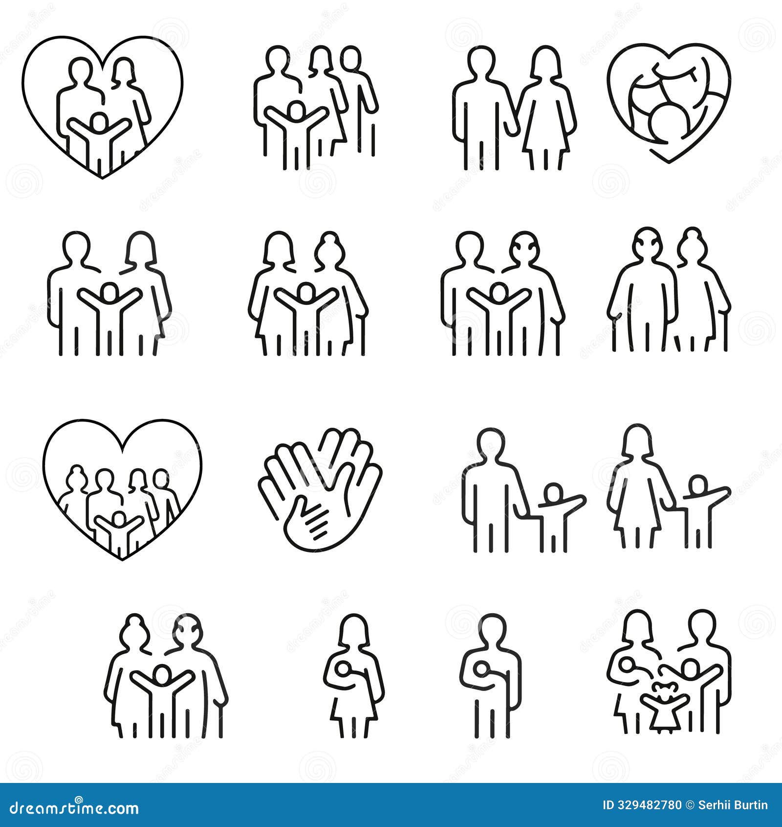 Types of Family Structures. Thin Line Icon Set Stock Vector ...