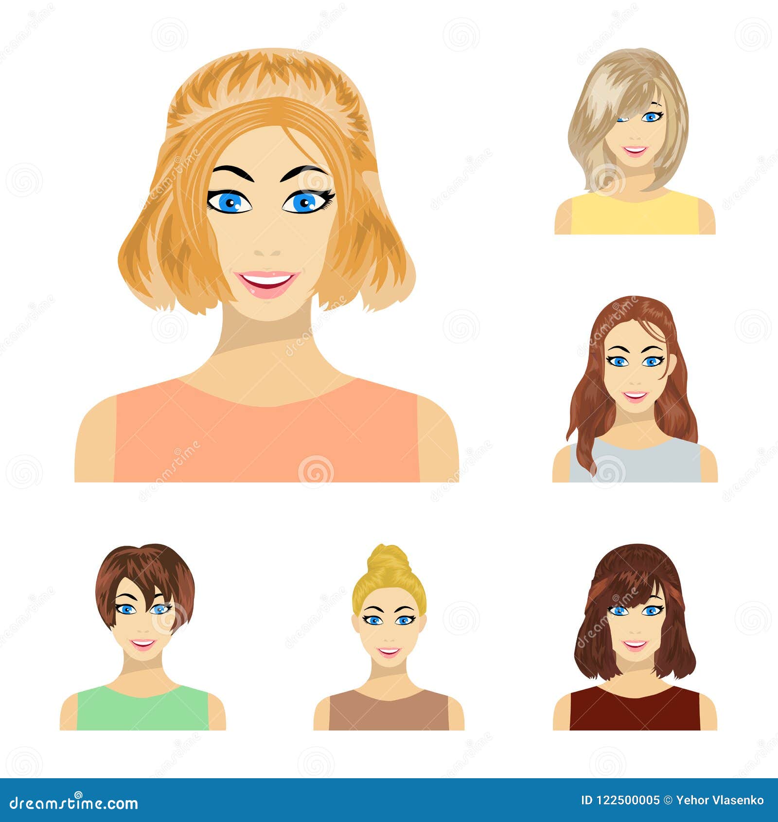 Types Of Female Hairstyles Cartoon Icons In Set Collection For Design