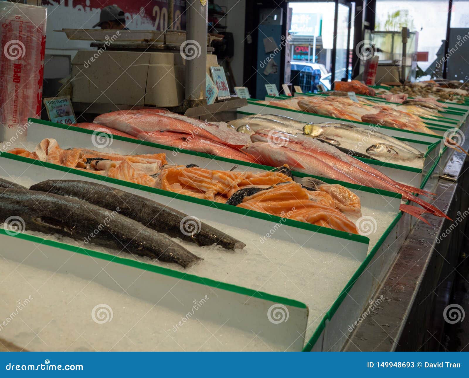 Types of Fresh Fish Sitting on Ice in Grocery Store Seafood Section for ...