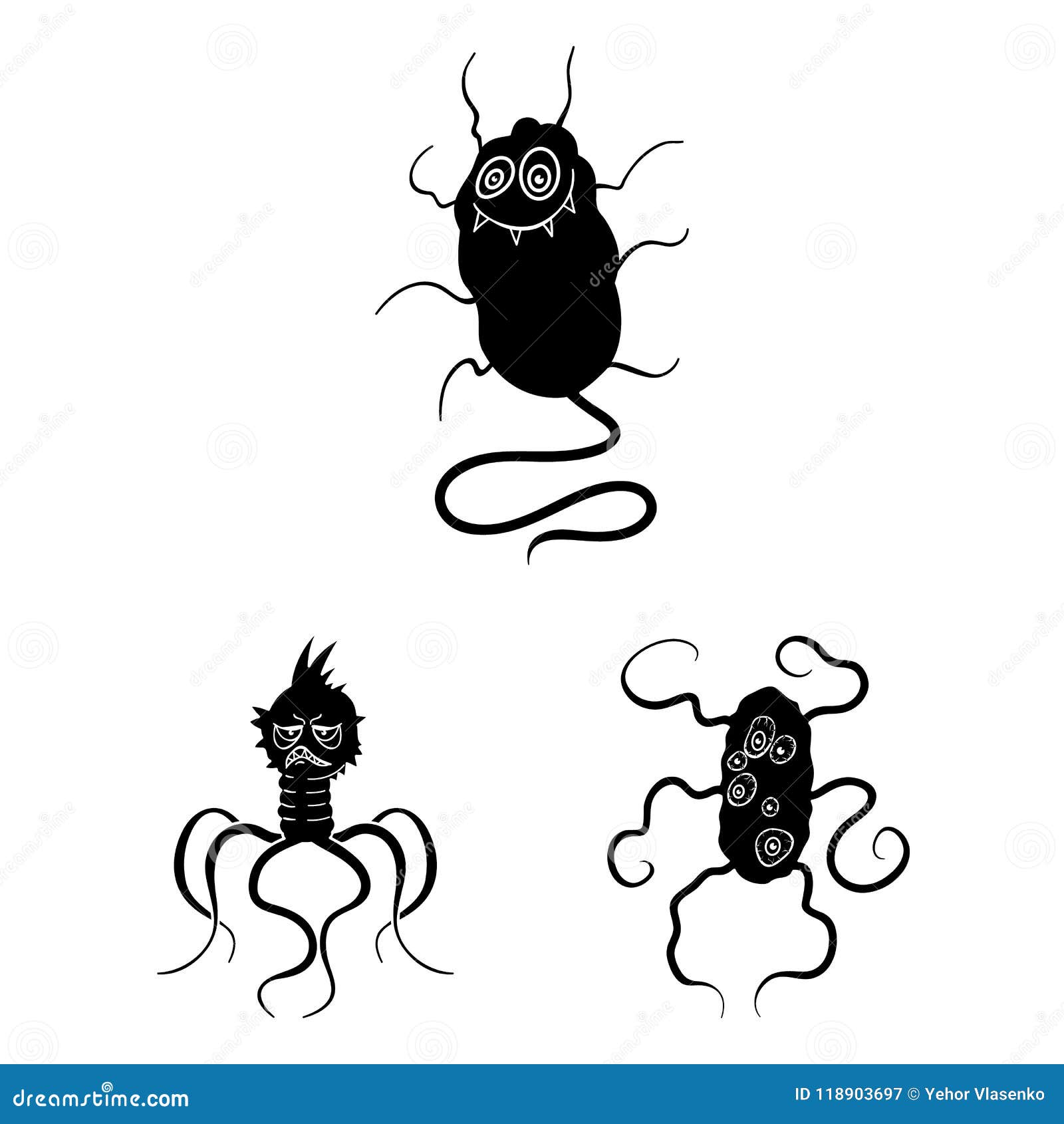 Types of Funny Microbes Black Icons in Set Collection for Design ...