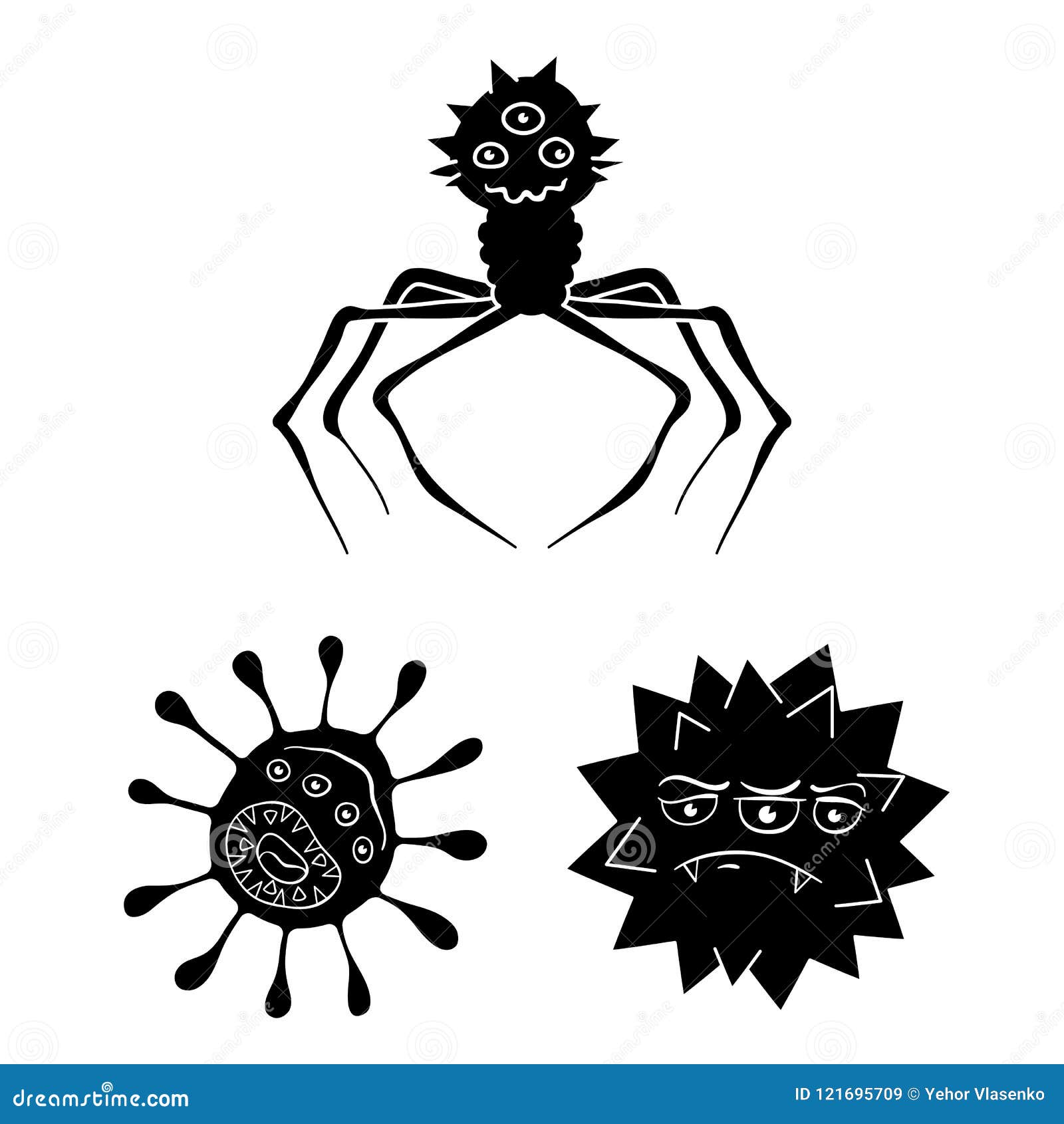 Types of Funny Microbes Black Icons in Set Collection for Design ...