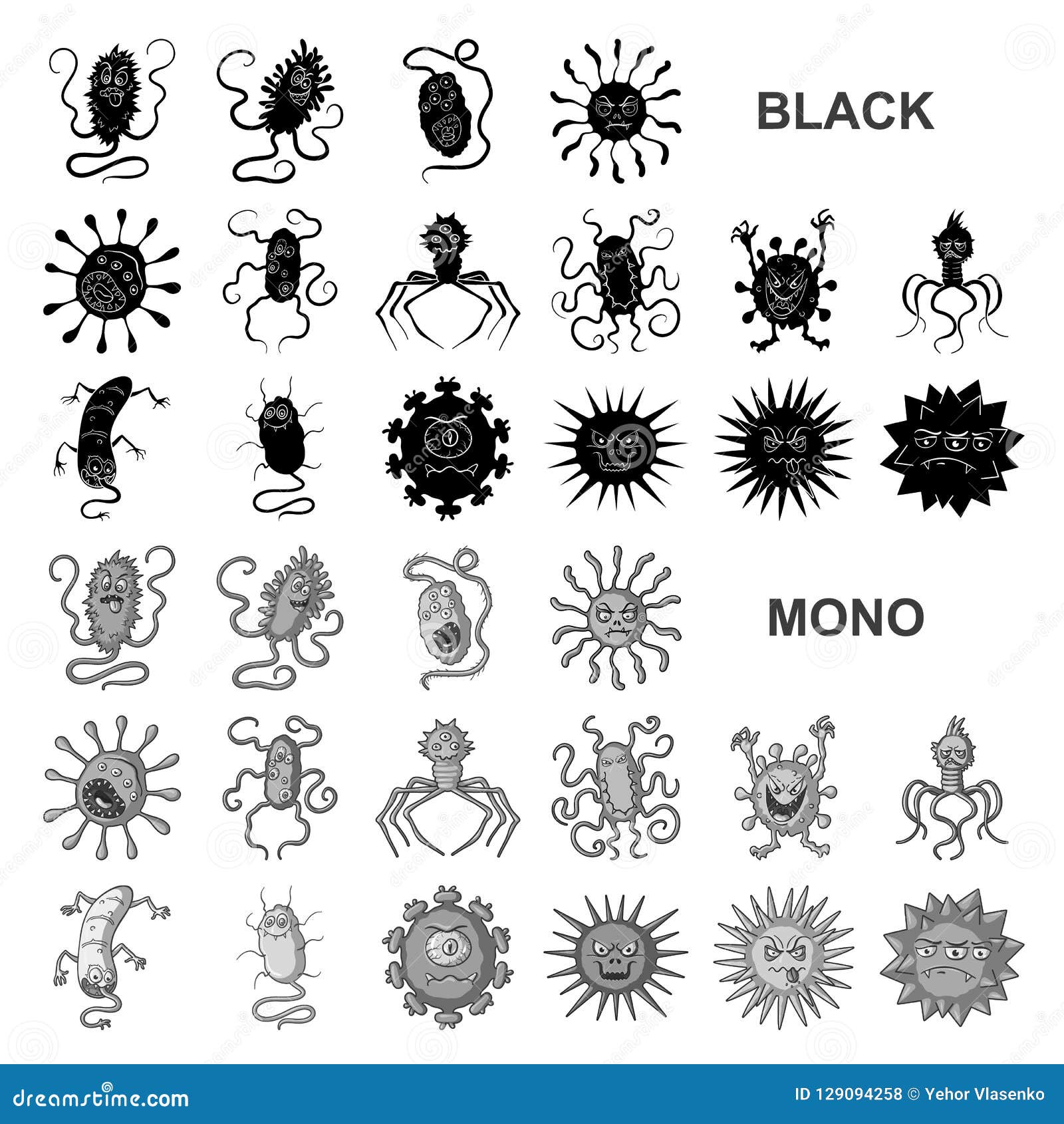 Types of Funny Microbes Black Icons in Set Collection for Design ...