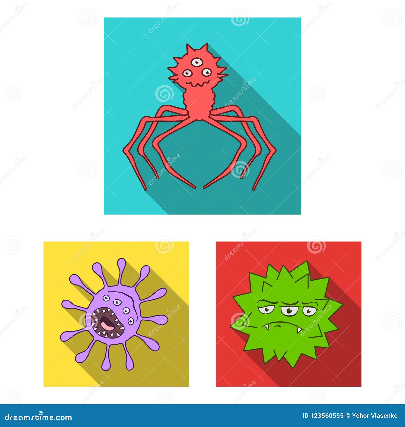 Types of Funny Microbes Flat Icons in Set Collection for Design ...