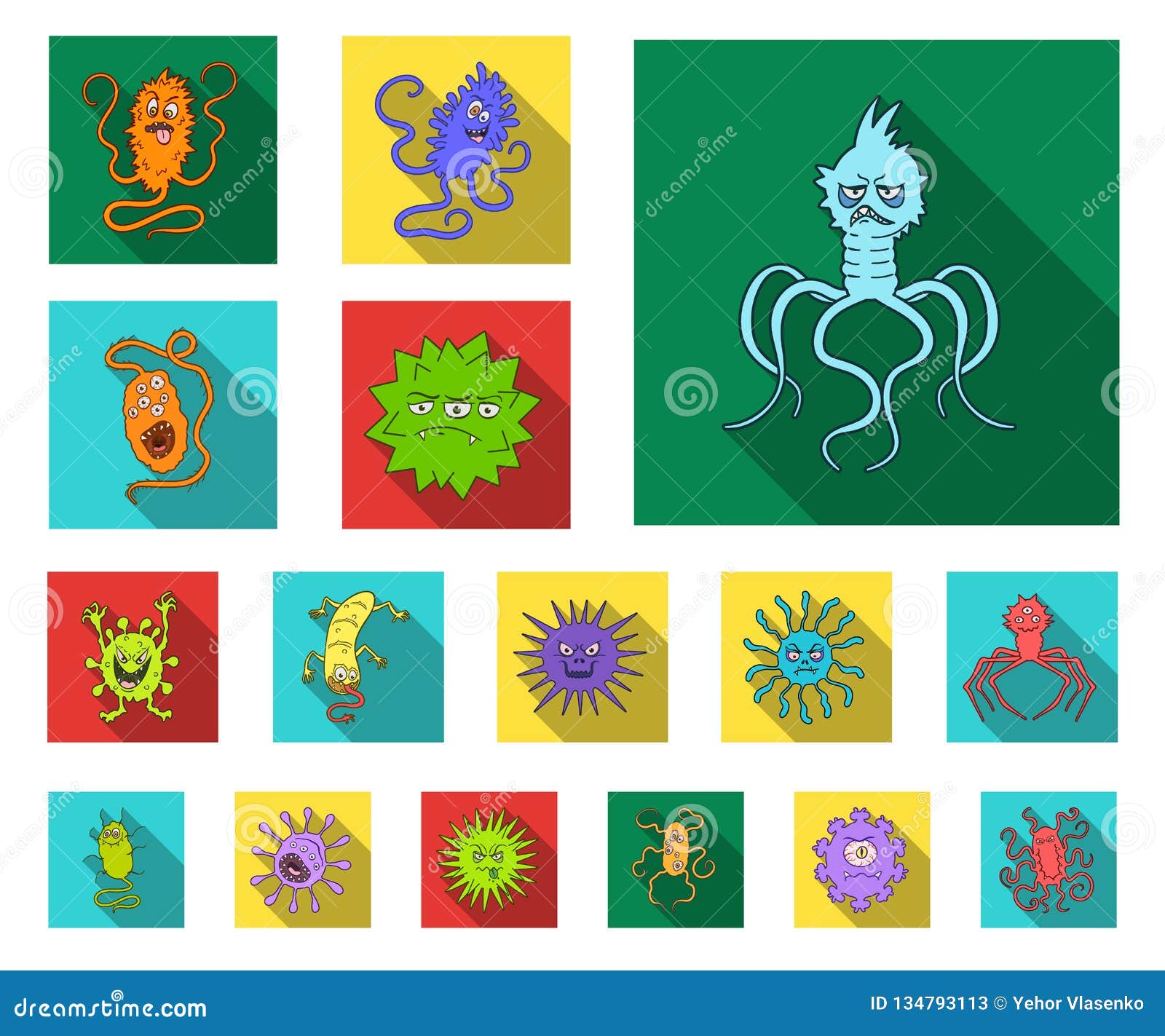 Types of Funny Microbes Flat Icons in Set Collection for Design ...