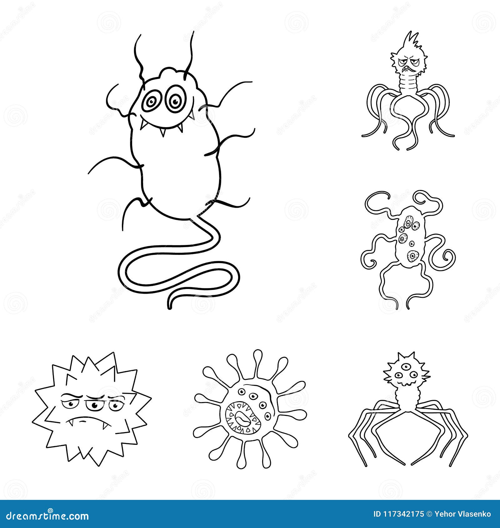 Types of Funny Microbes Outline Icons in Set Collection for Design ...