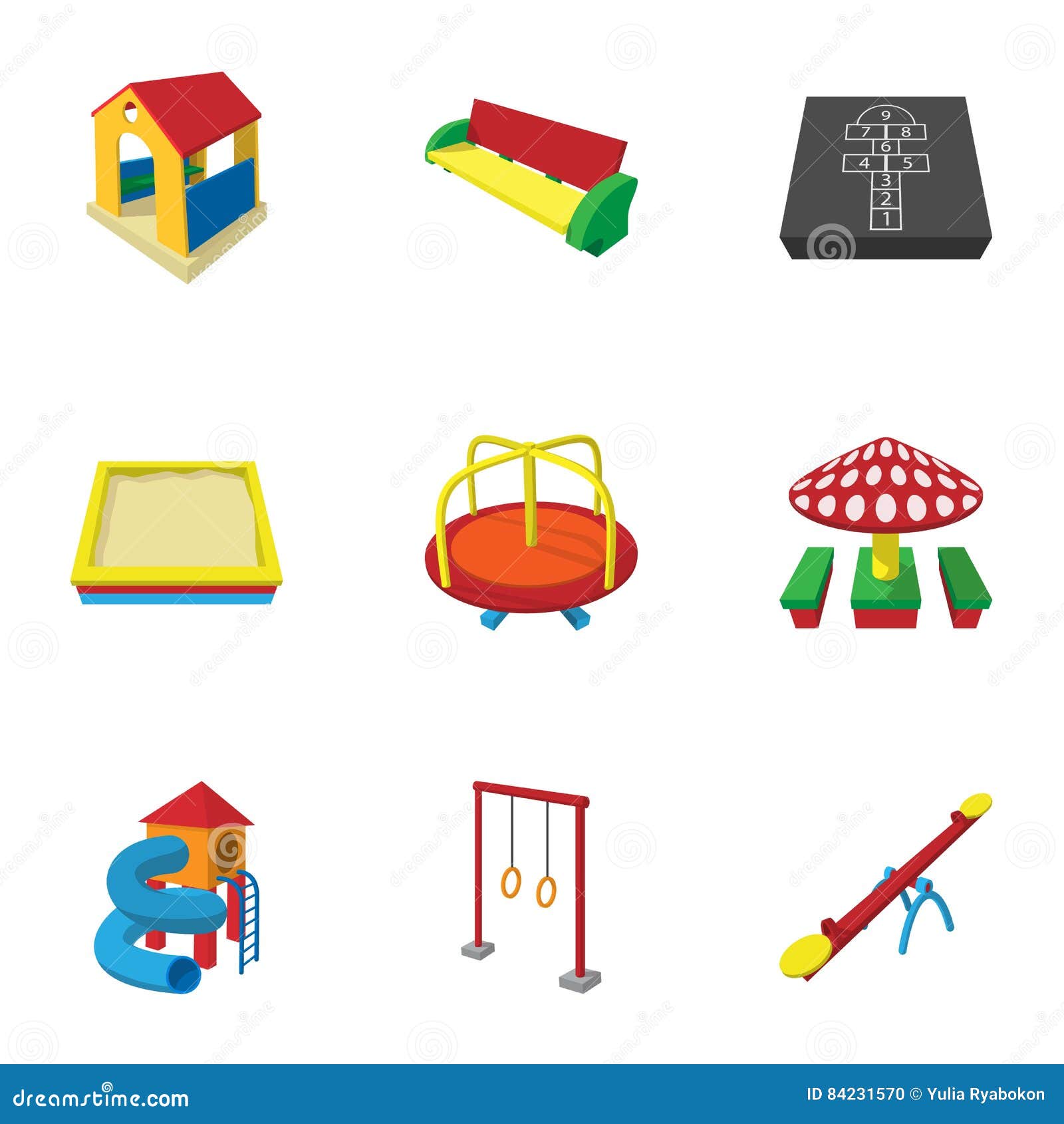 Types of Games in Yard Icons Set, Cartoon Style Stock Vector ...