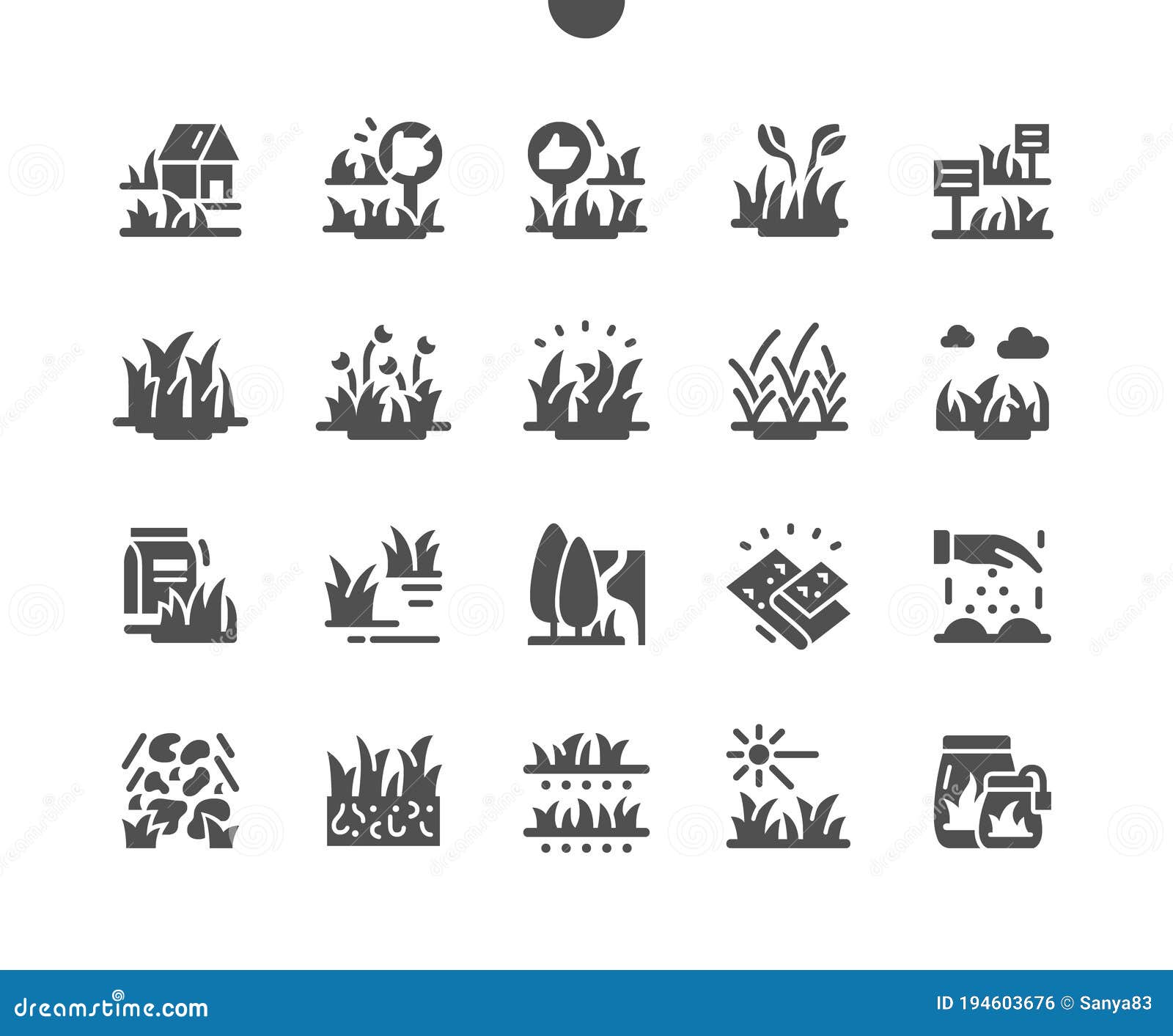 Types Garden Grass Well-crafted Pixel Perfect Vector Solid Icons Stock ...