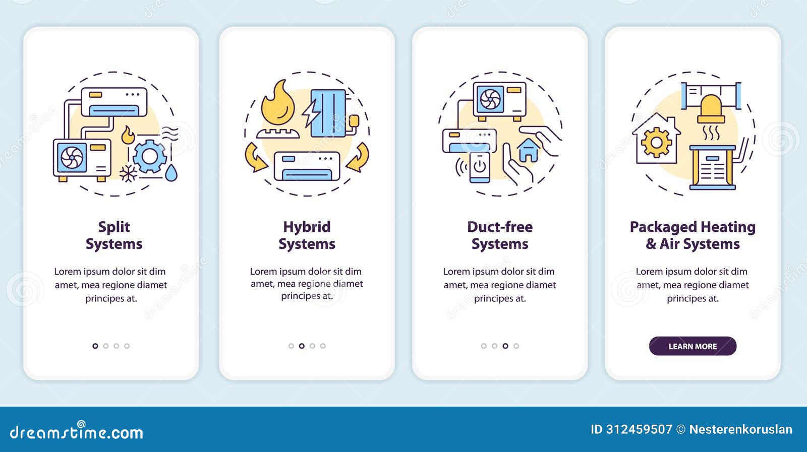 Types of HVAC Systems Onboarding Mobile App Screen Stock Vector ...