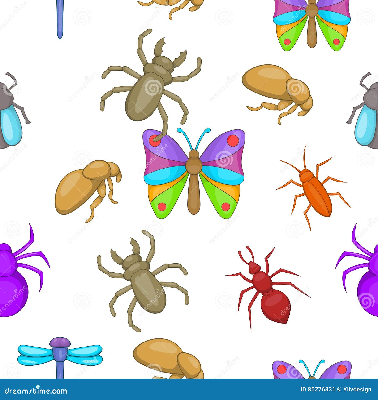 Types of Insects Pattern, Cartoon Style Stock Vector - Illustration of ...