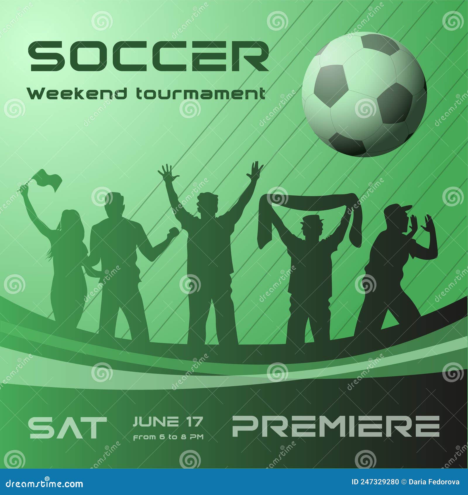 Soccer Ad Banner Template with Silhouettes of Fans and a Football Stock ...