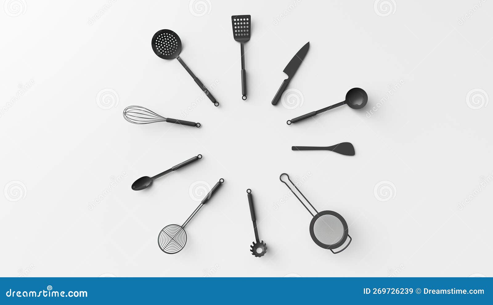 Kitchen Utensils Top View on White Background 3d Rendering Stock ...