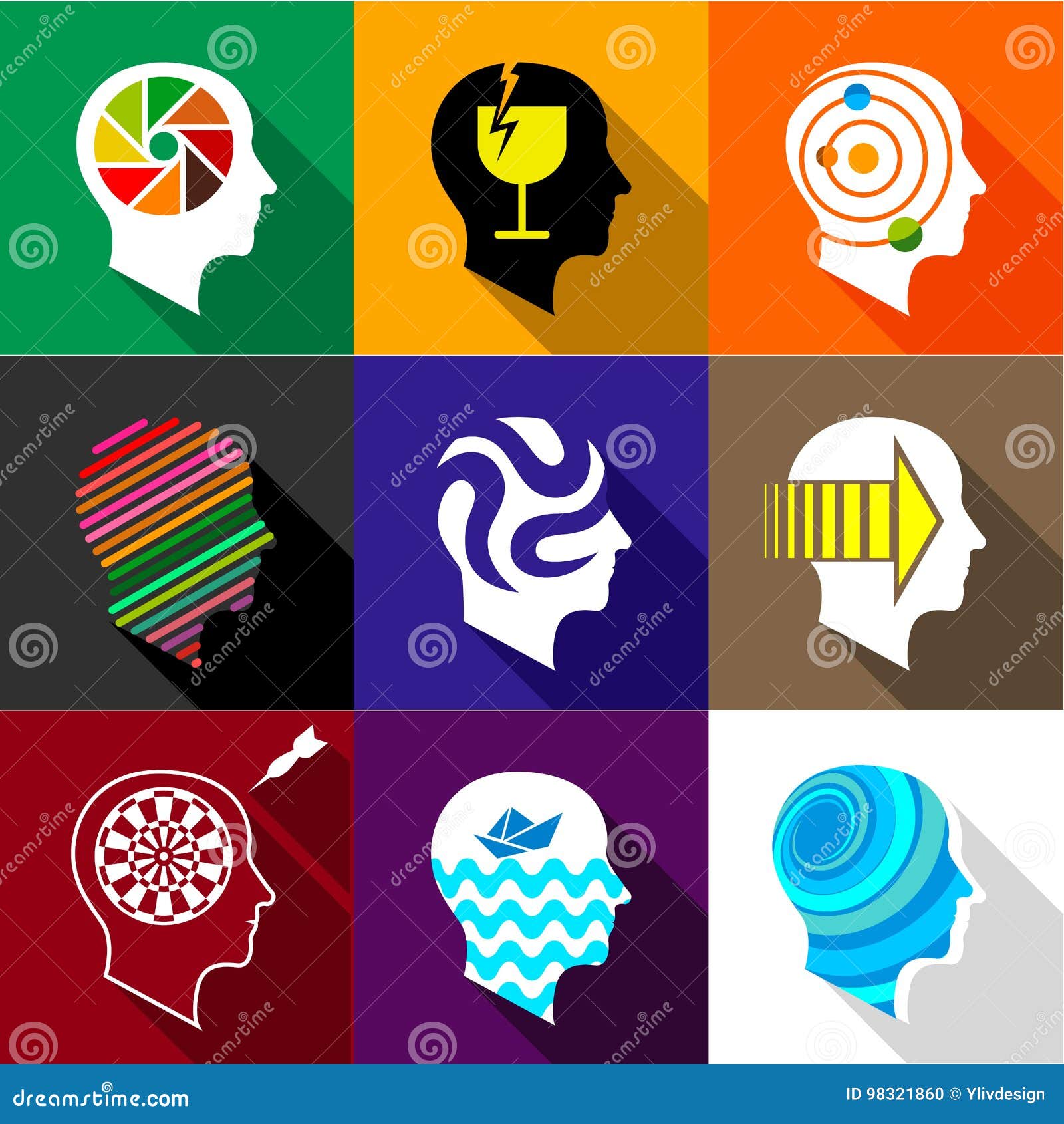Types of Mind in Man Head Icons Set,flat Style Stock Vector ...