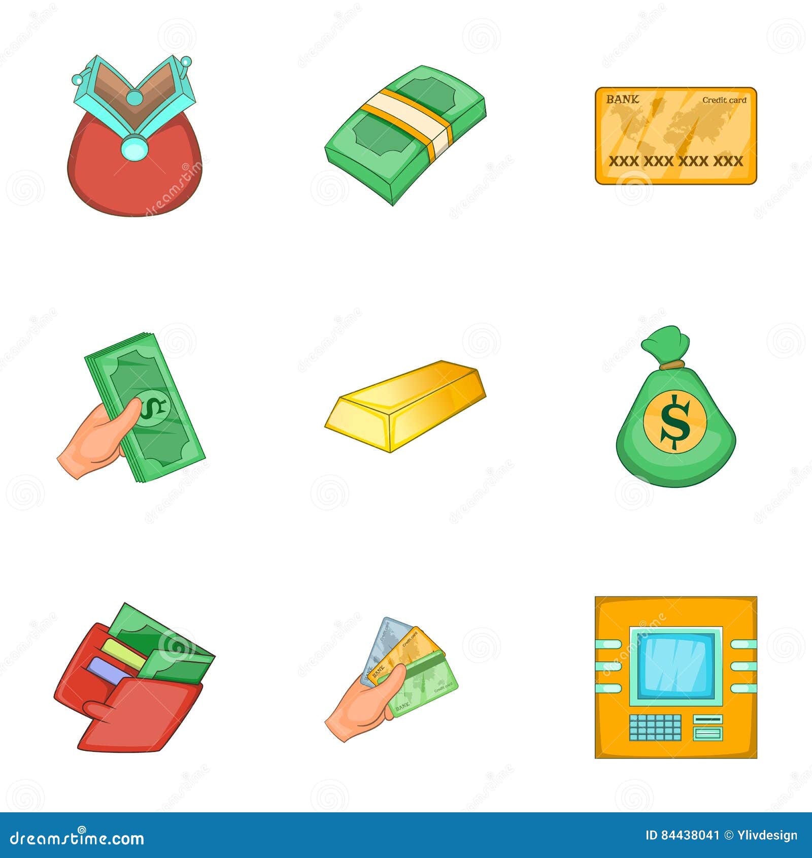 Types of Money Icons Set, Cartoon Style Stock Vector - Illustration of ...