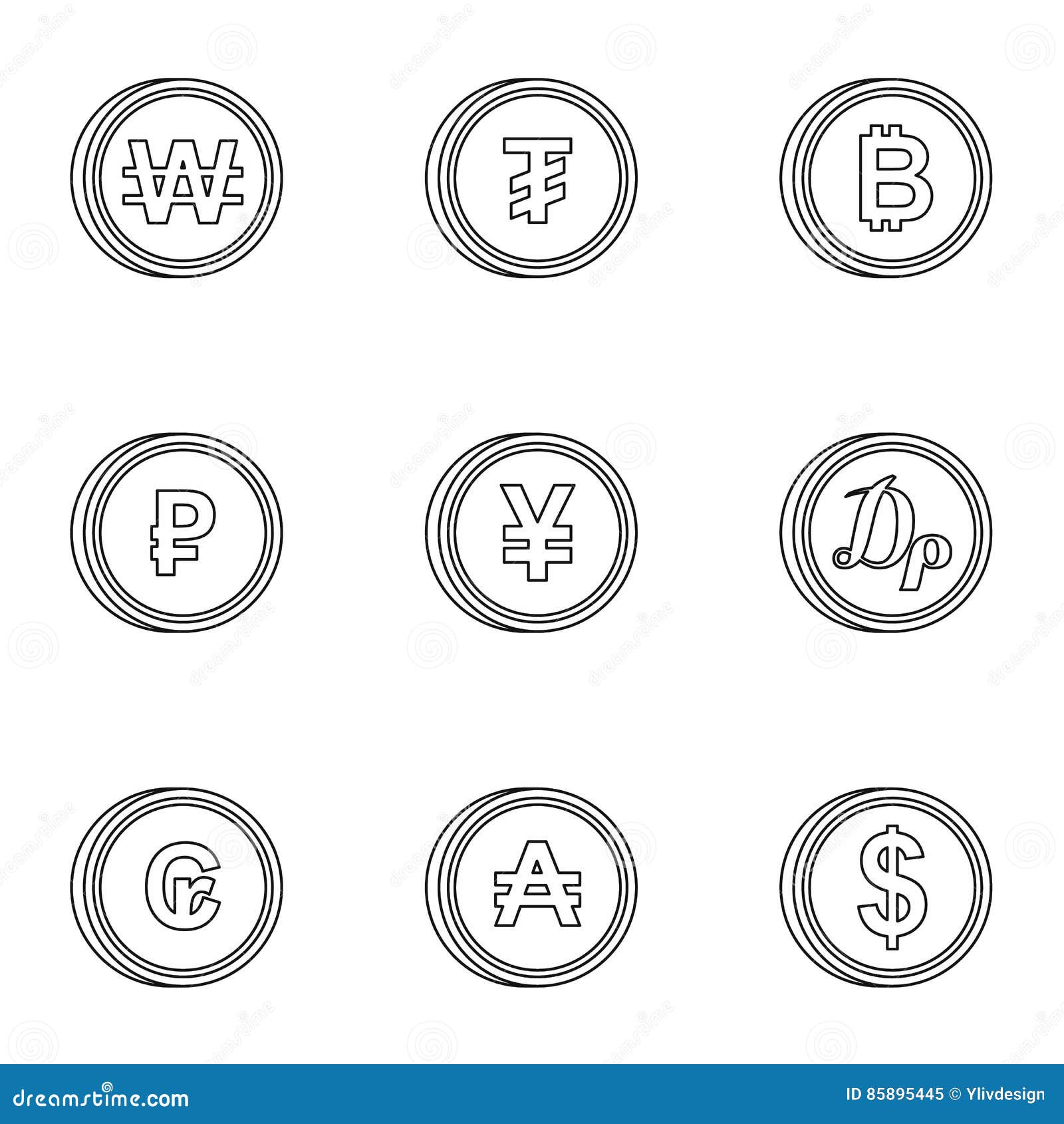 Types of Money Icons Set, Outline Style Stock Vector - Illustration of ...