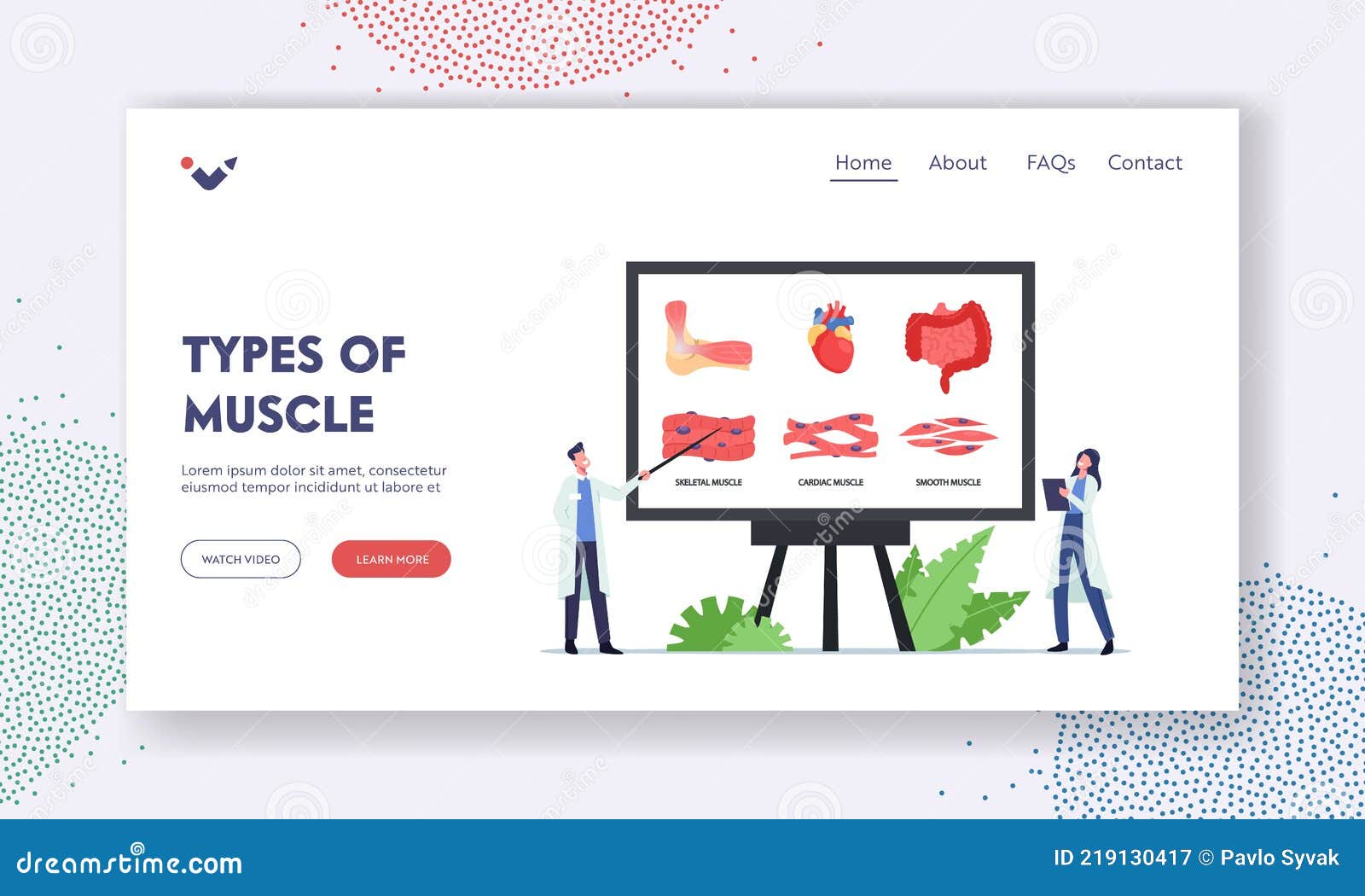 Types Of Muscles Landing Page Template. Tiny Doctors Characters At Huge ...