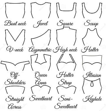Types of Neck Cuts Outlines Stock Vector - Illustration of evening ...