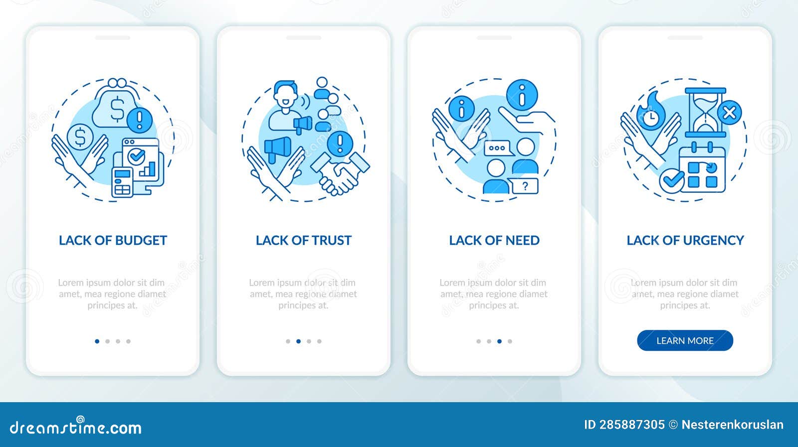 Types of Objections Blue Onboarding Mobile App Screen Stock Vector ... Types of Objections Blue Onboarding Mobile App Screen Stock Vector ...