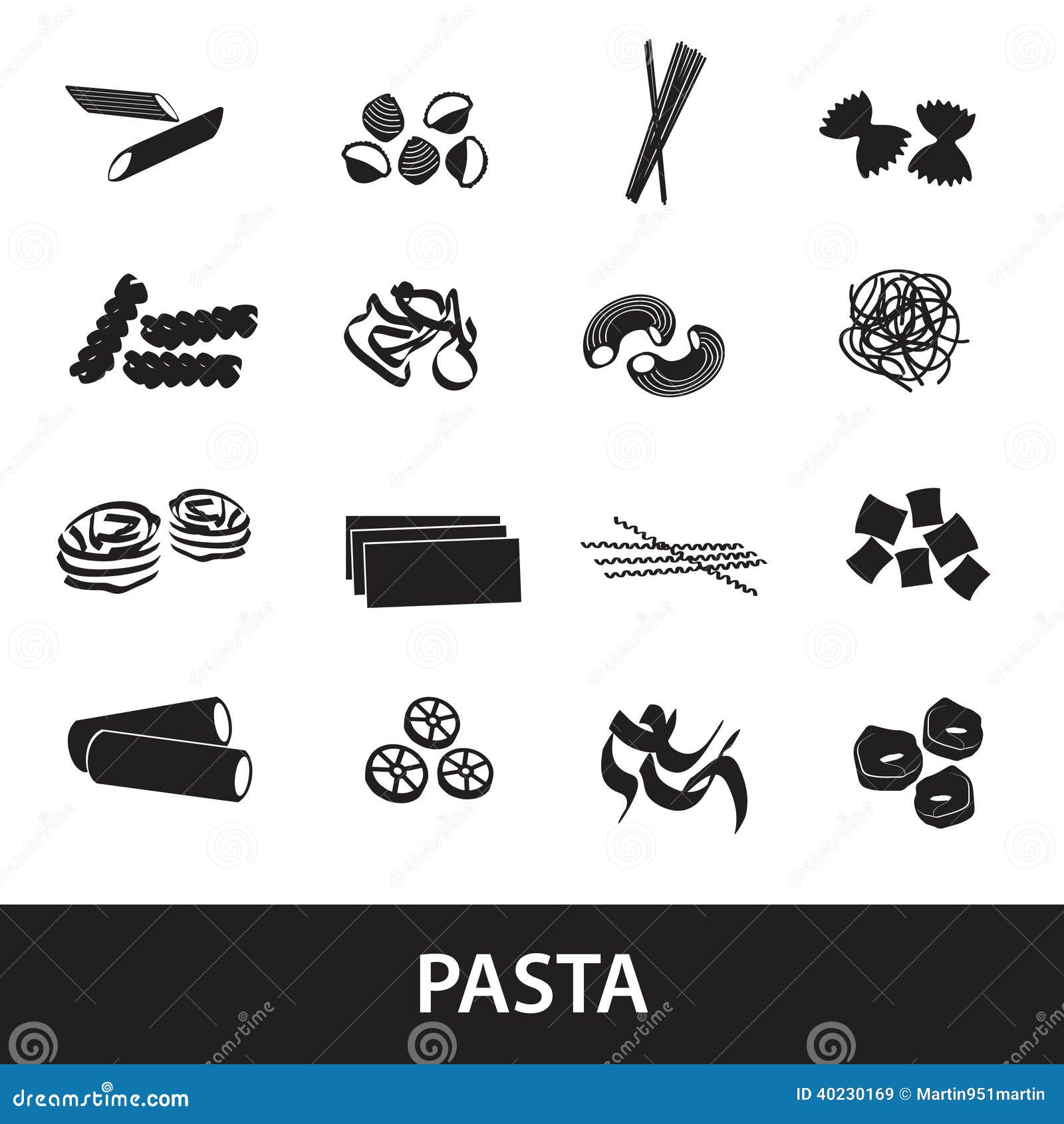 Types Of Pasta Set Icons In Flat Style. Big Collection Of Types Of ...
