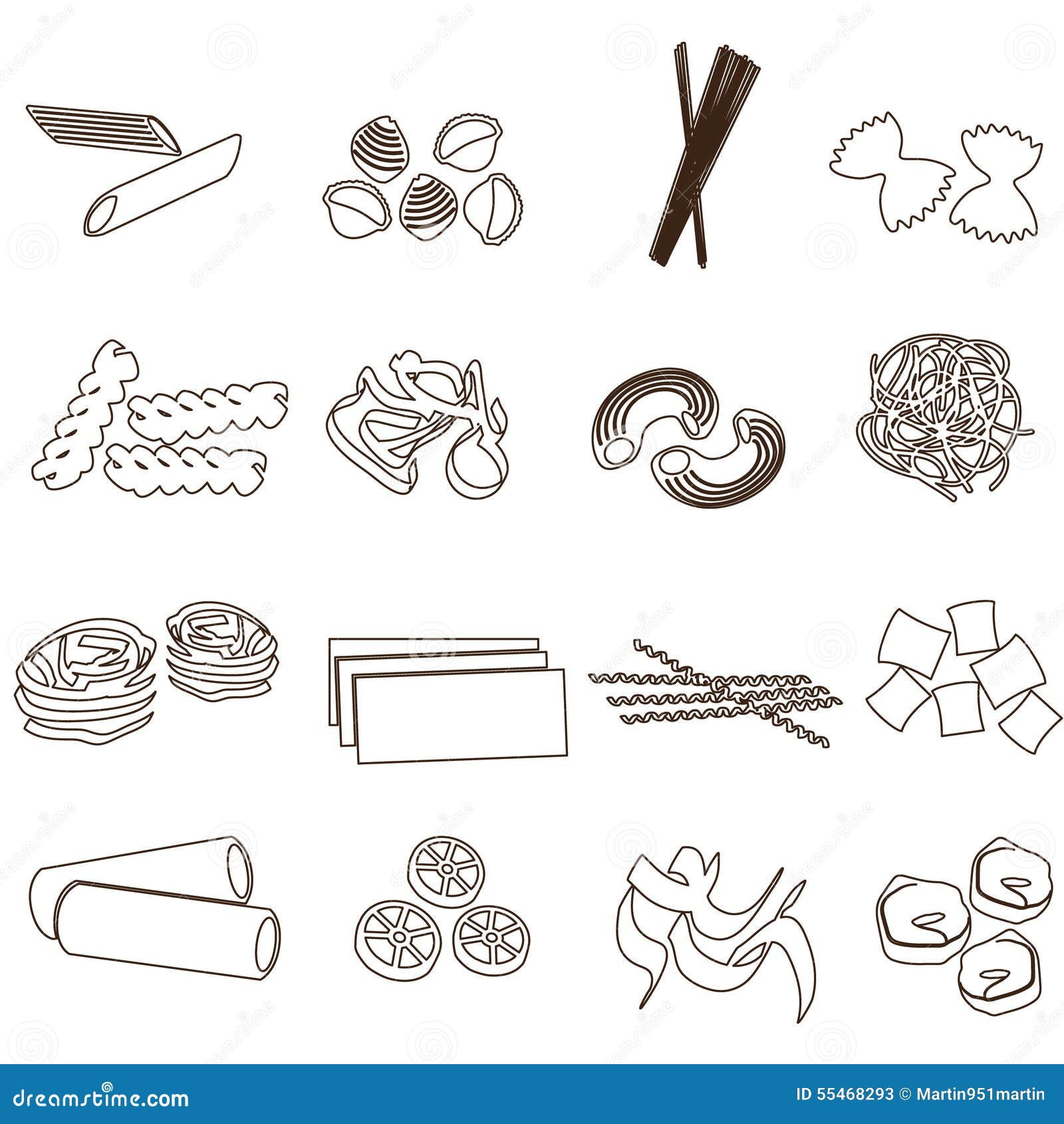 Types of Pasta Food Outline Icons Set Eps10 Stock Vector - Illustration ...