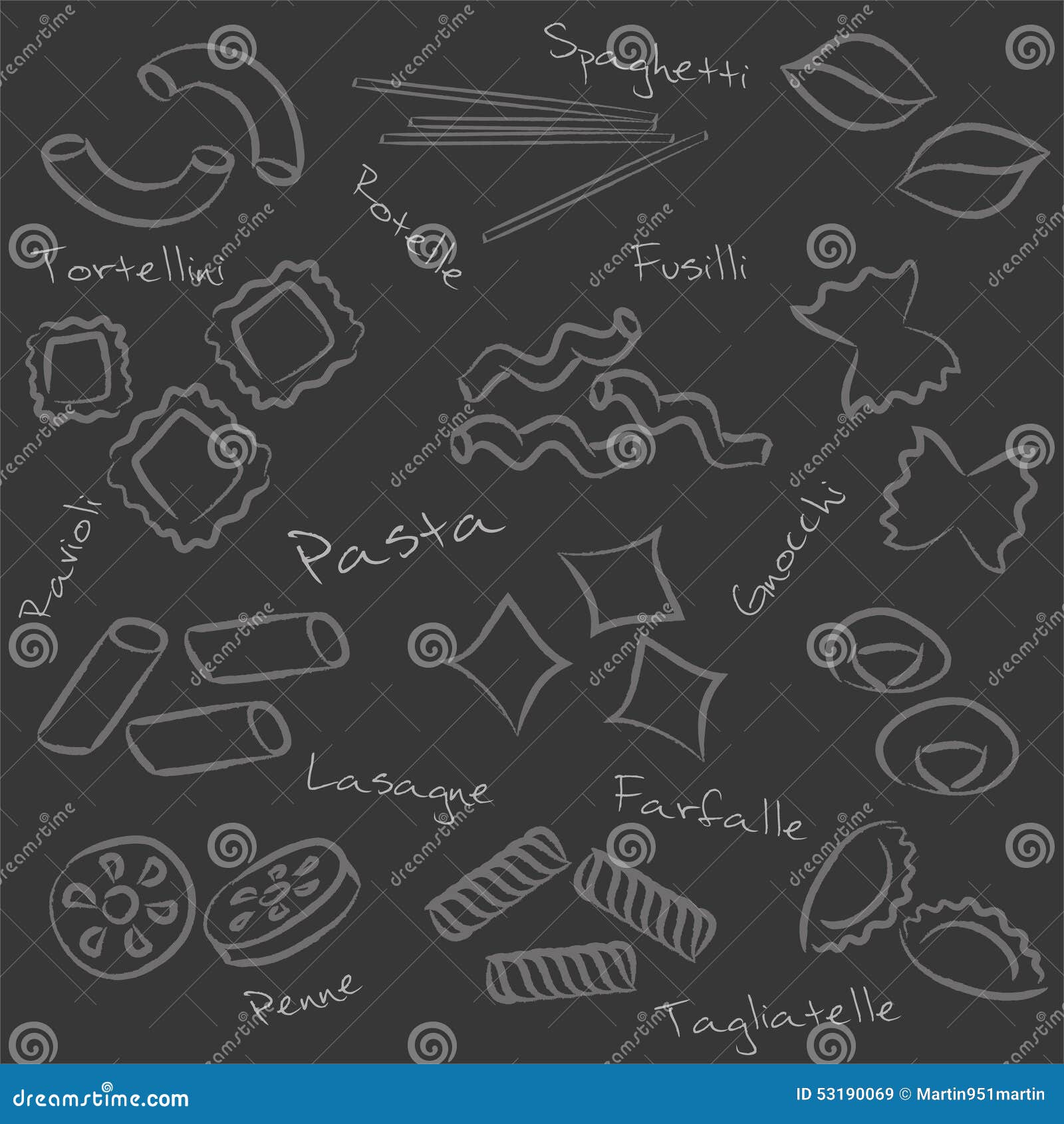 Types Of Pasta Food Outline Symbols On Black Board Cartoon Vector ...