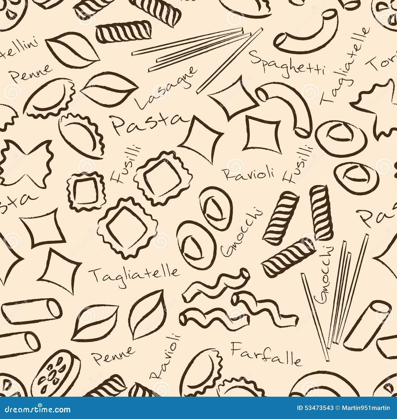 Types Of Pasta Food Outline Symbols Seamless Pattern Cartoon Vector ...