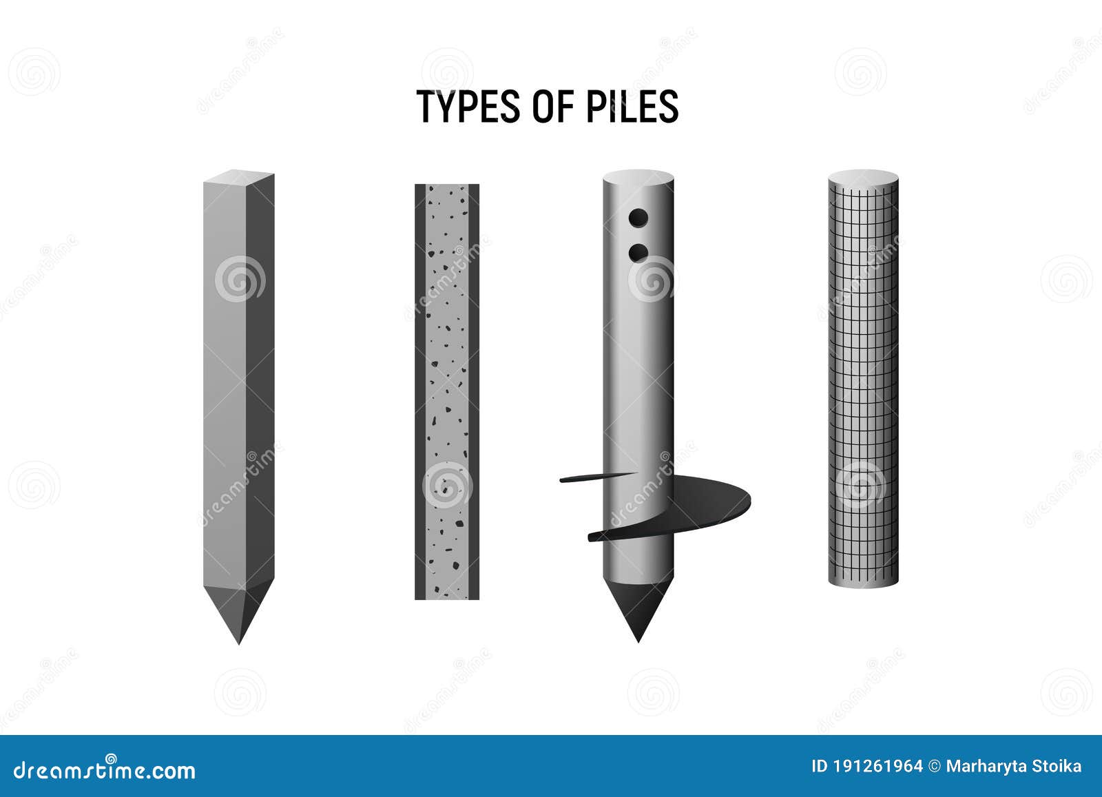 Types Of Screw Piles. Vector Illustration | CartoonDealer.com #189089708