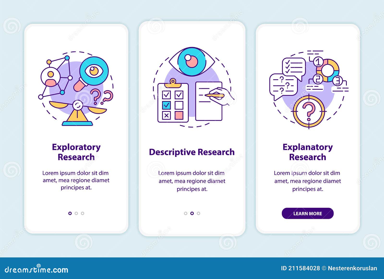 Types of Scientific Research Onboarding Mobile App Page Screen with ...