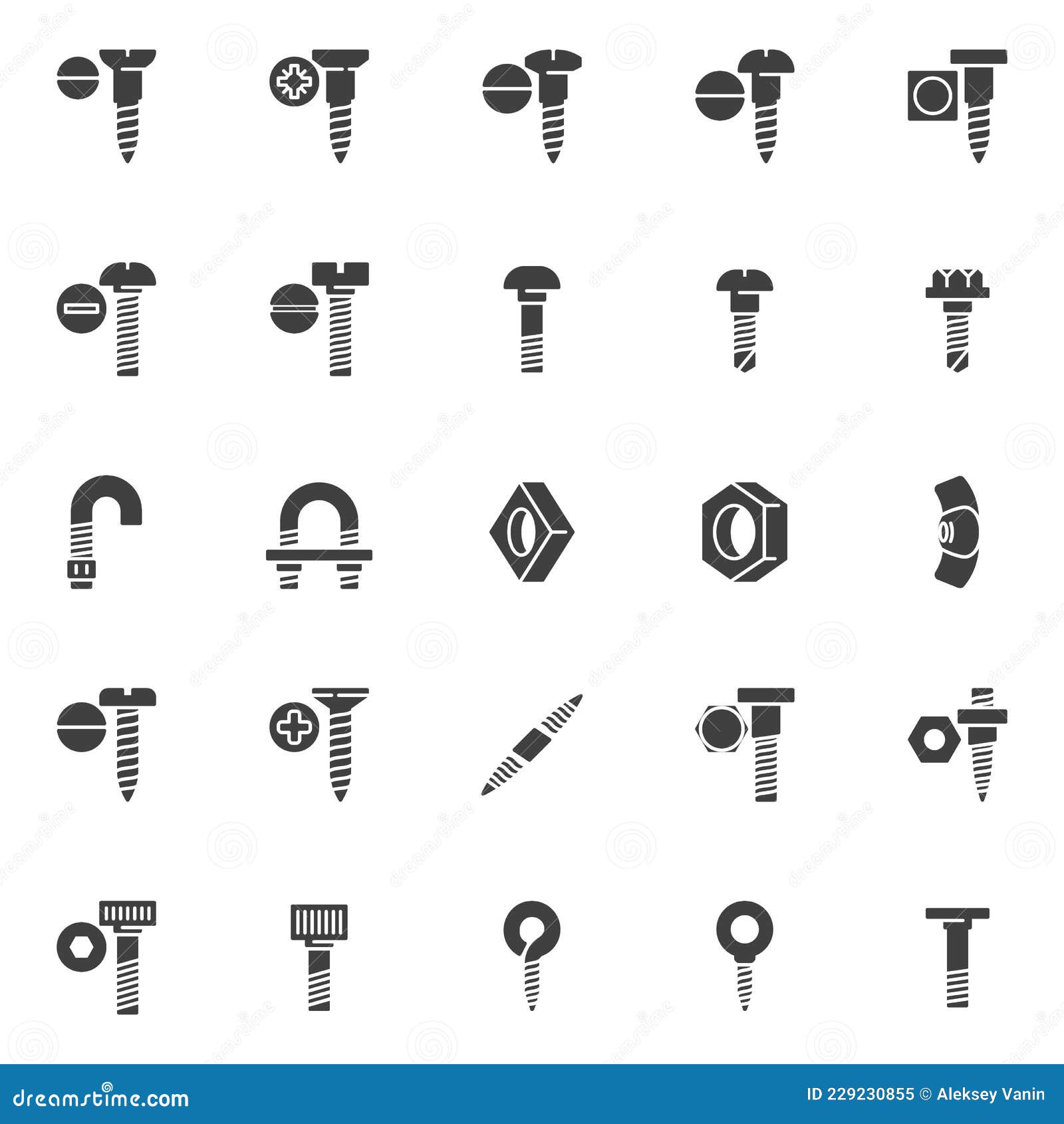 Types of Screws Vector Icons Set Stock Vector - Illustration of ...