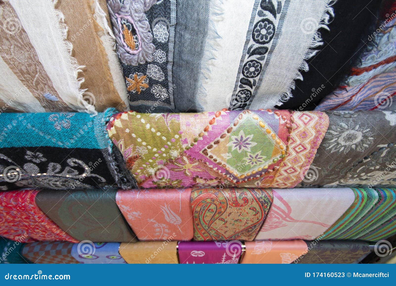 Types of Shawls with Different Patterns. Close-up. Stock Image - Image ...