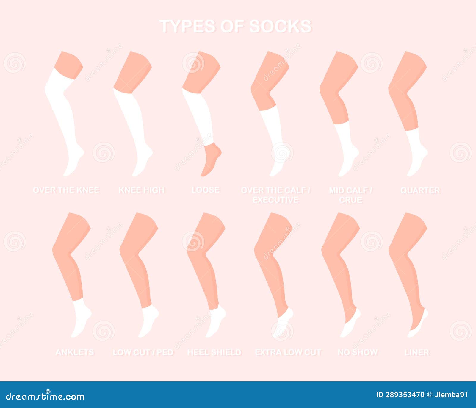 Types of socks vector set. stock vector. Illustration of foot - 289353470