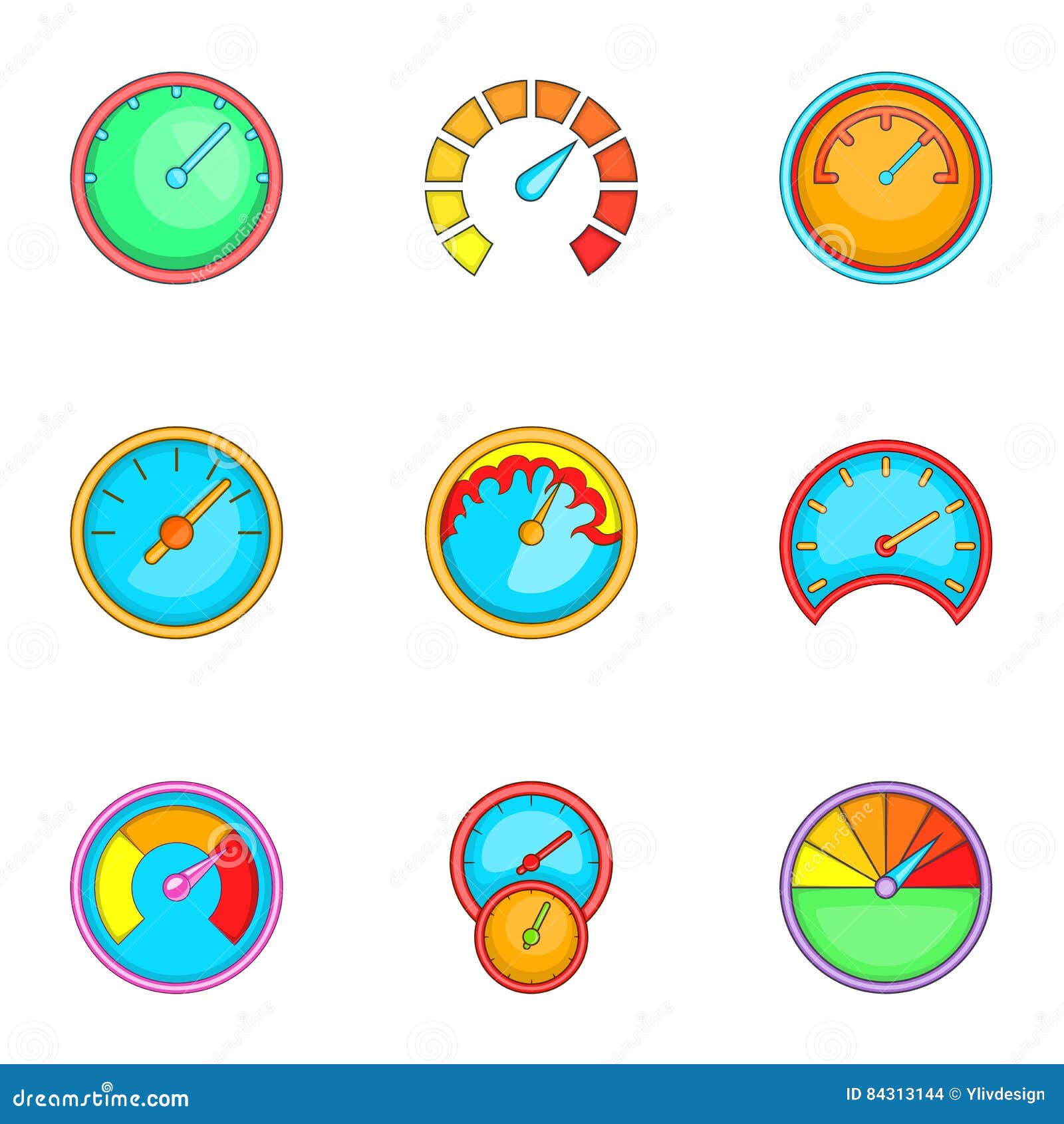 Set Of Speedometers Icons, Speed Indicator Dashboard Dial Scales For ...