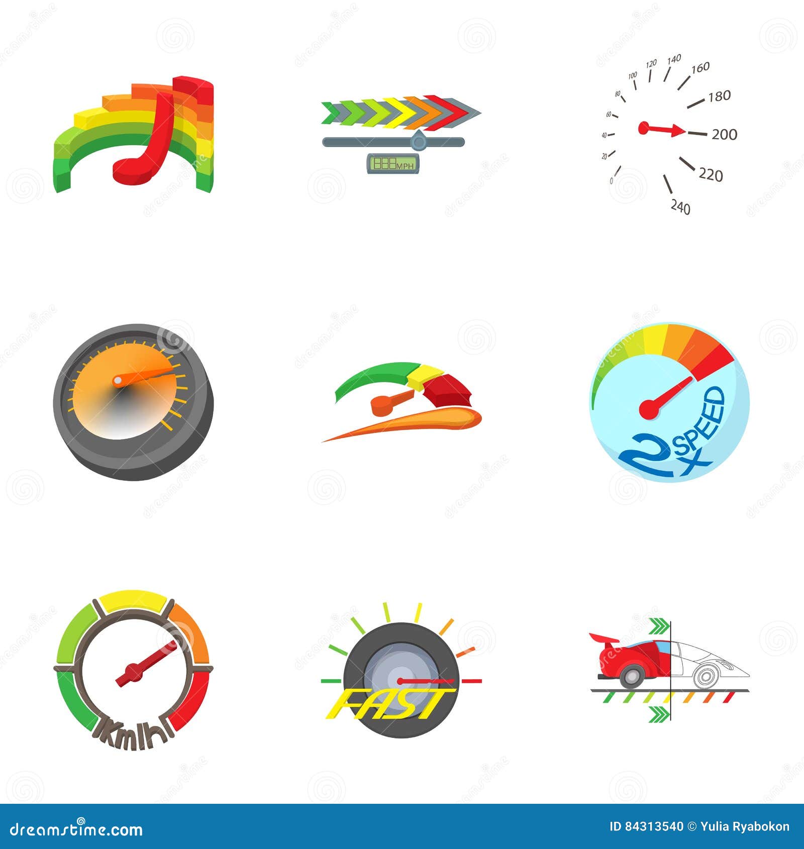 Dial Speedometers, Barometers Logo Set. Round Scale, Speed, Weight ...