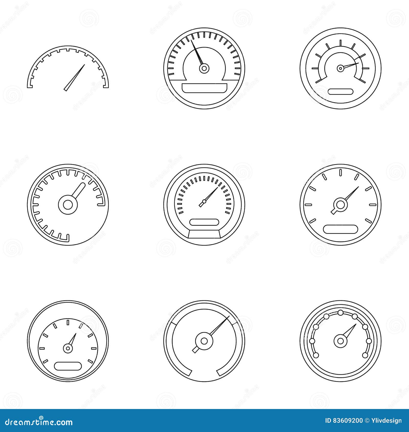 Types of Speedometers Icons Set, Outline Style Stock Vector ...