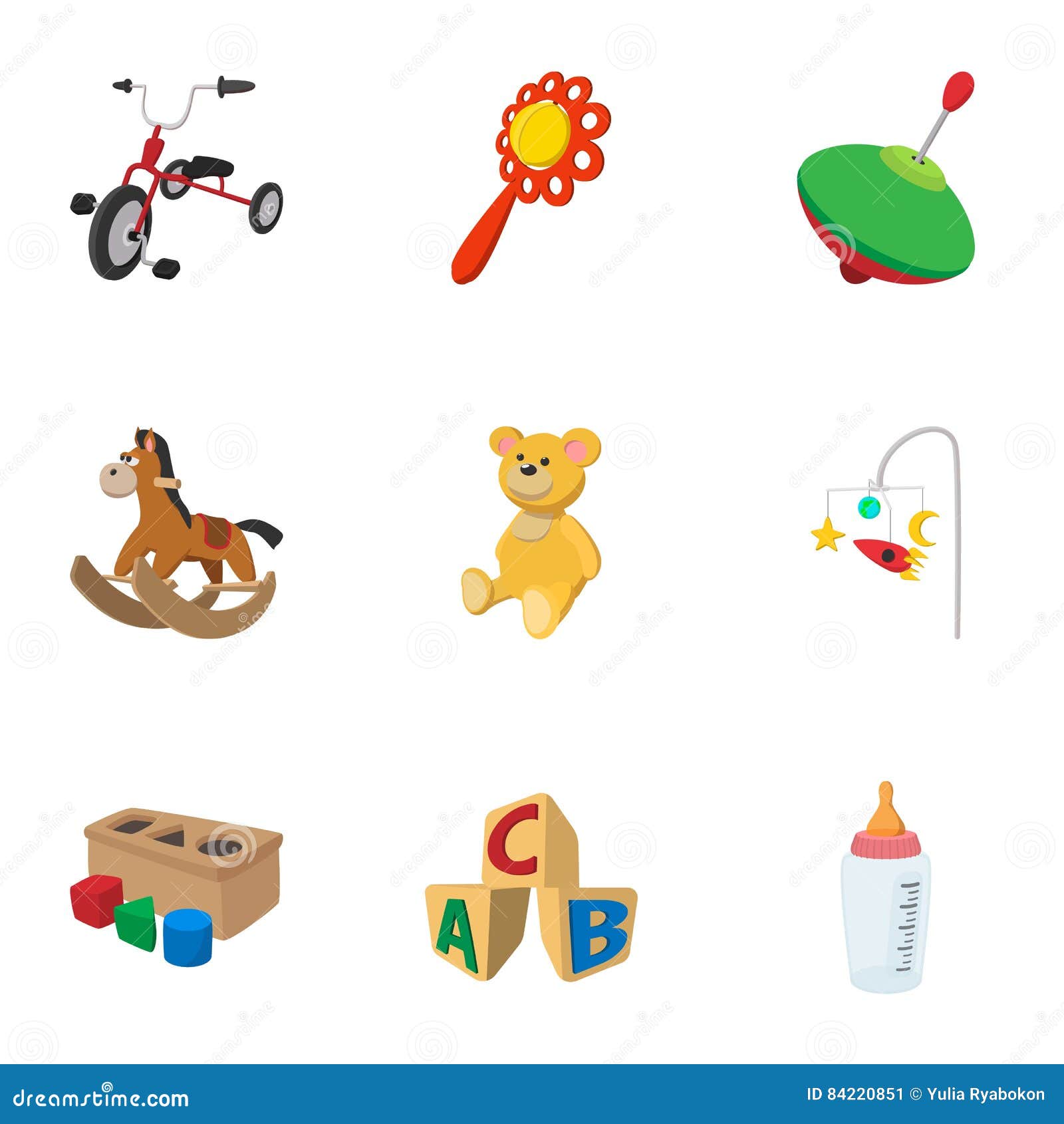 Types of Toys Icons Set, Cartoon Style Stock Vector - Illustration of ...