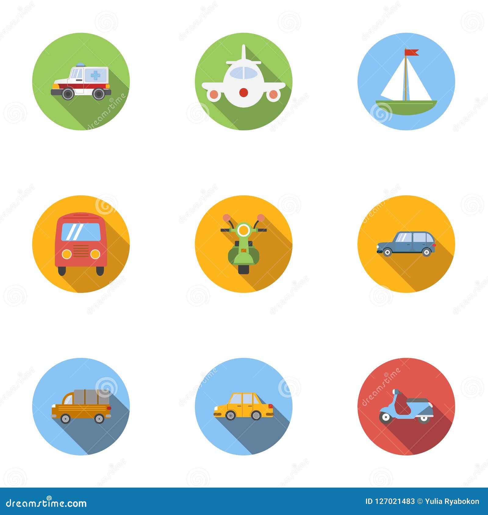 Types of Transport Icons Set, Flat Style Stock Illustration ...