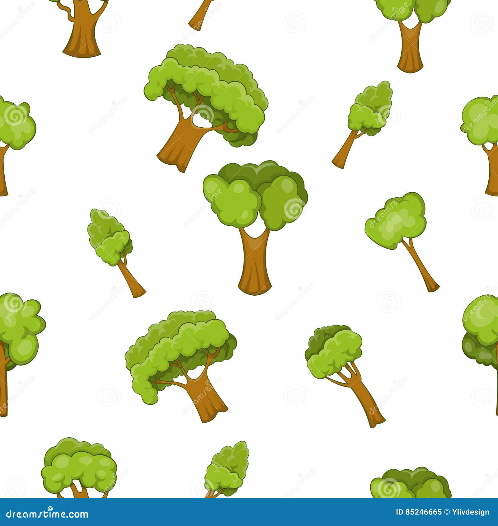 Types of Trees Pattern, Cartoon Style Stock Vector - Illustration of ...