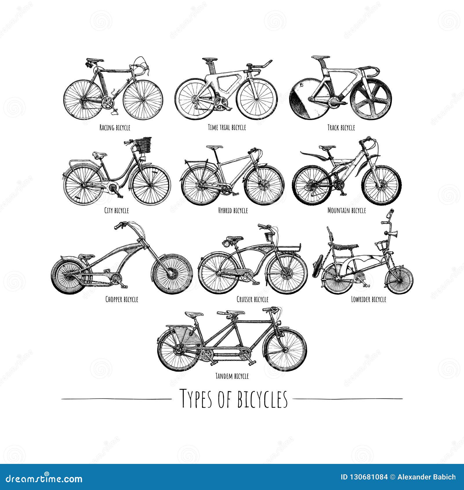 Types van fietsen vector illustratie. Illustration of schetsen - 130681084