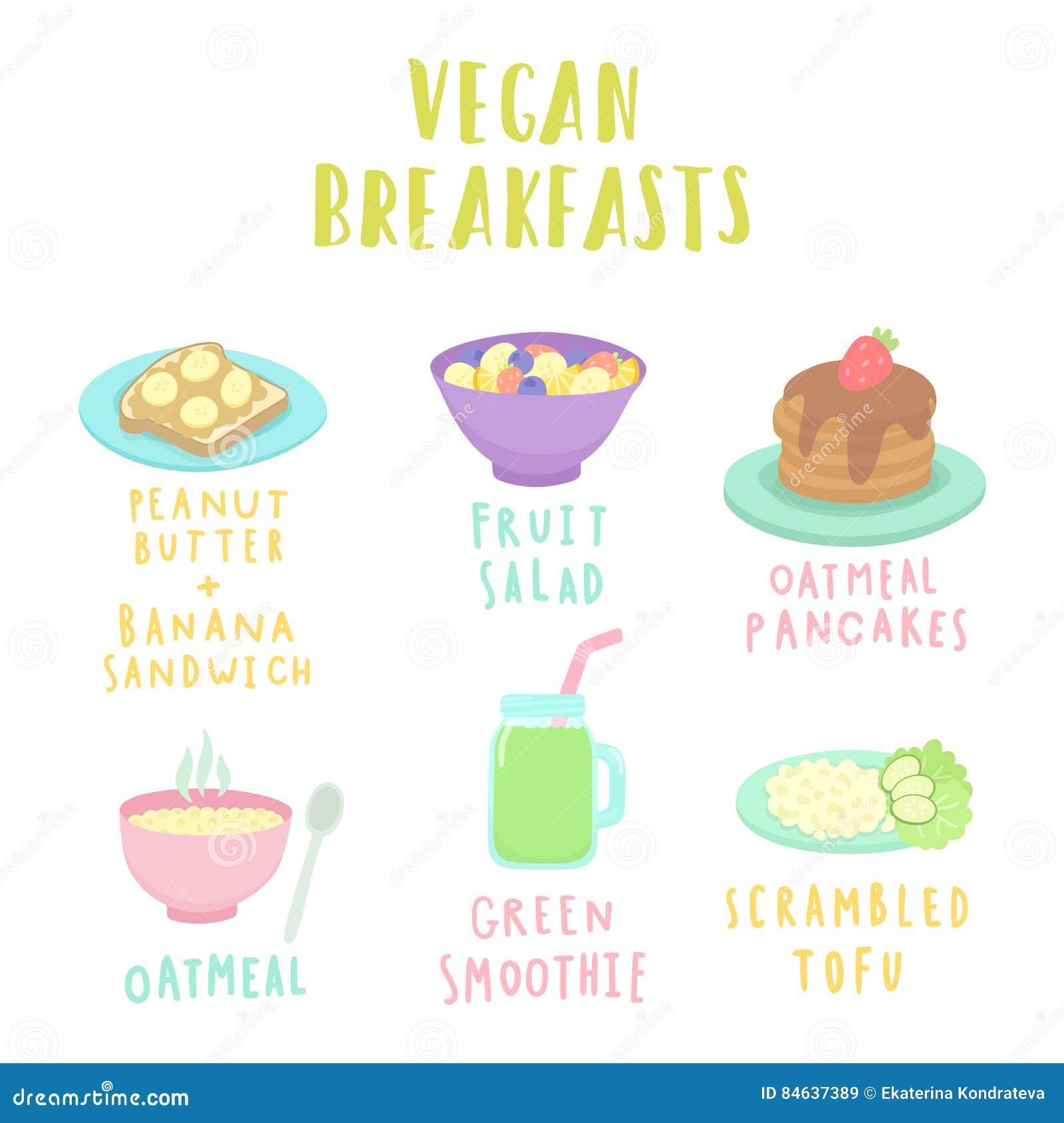 Breakfast Types Vector Illustrations Set. Morning Meal, Coffee And Tea ...