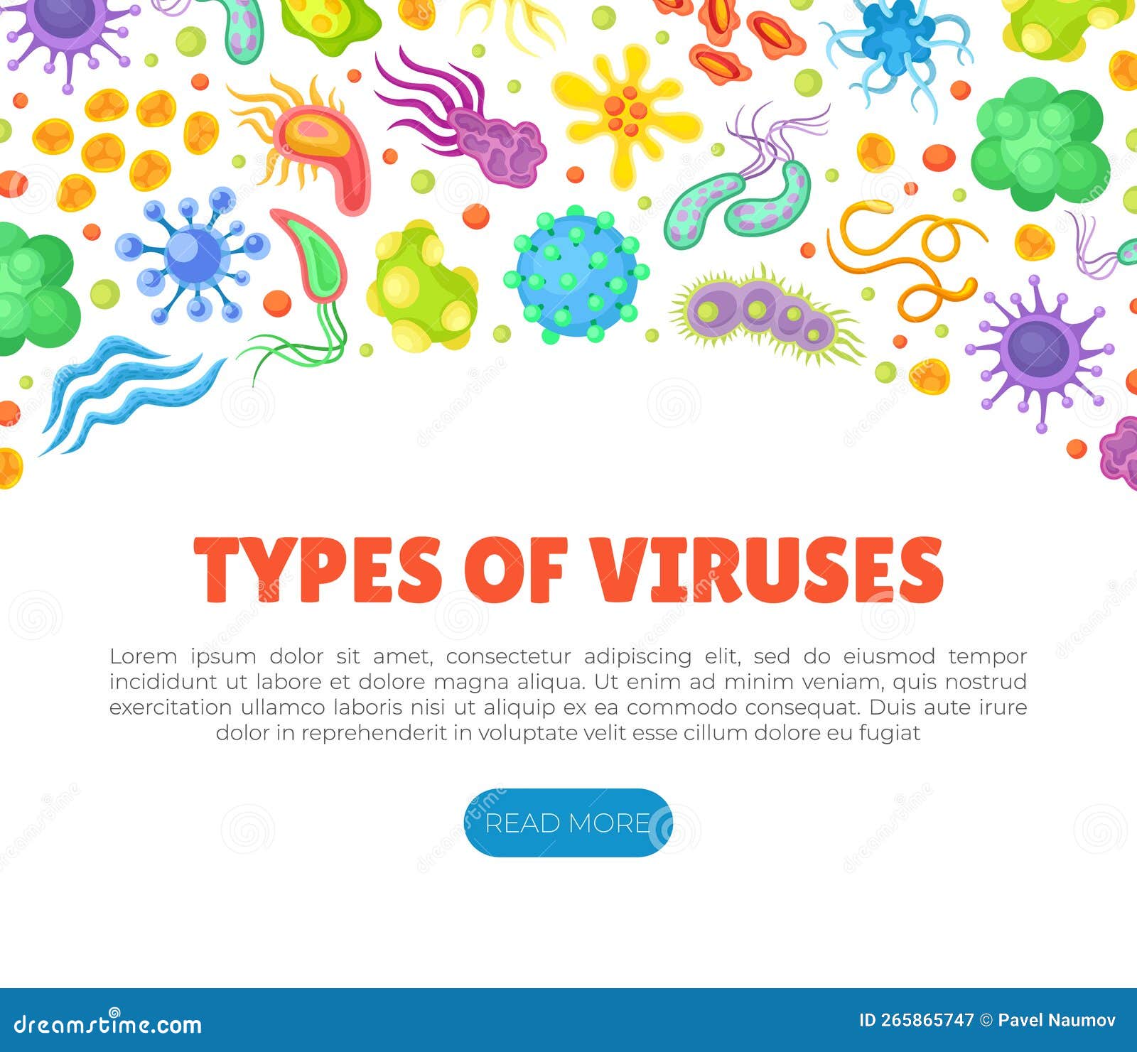 Types of Viruses Web Banner. Microbiology and Virology Microscopic ...