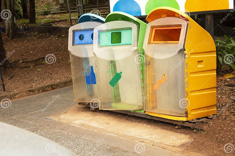 3 Types of Waste Bins that Separate Waste Types Stock Photo - Image of ...