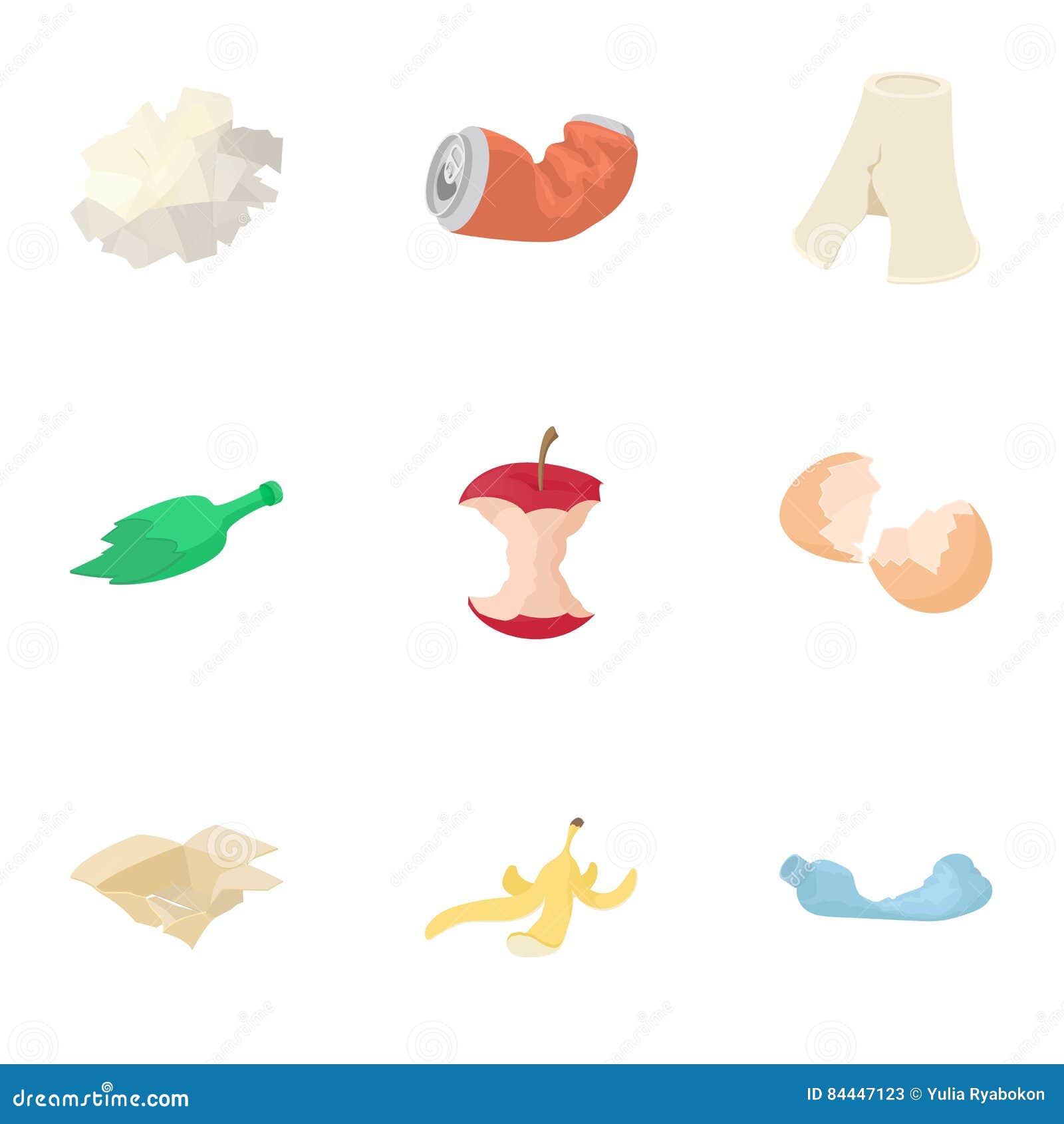 Types of Waste Icons Set, Cartoon Style Stock Vector - Illustration of ...