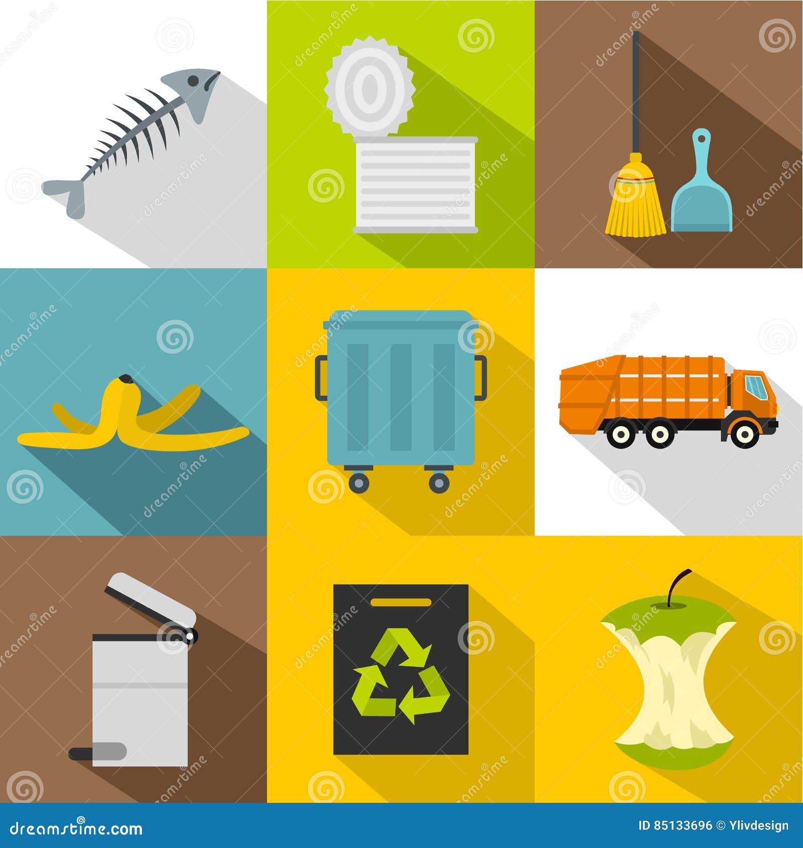 Types of Waste Icons Set, Flat Style Stock Vector - Illustration of ...